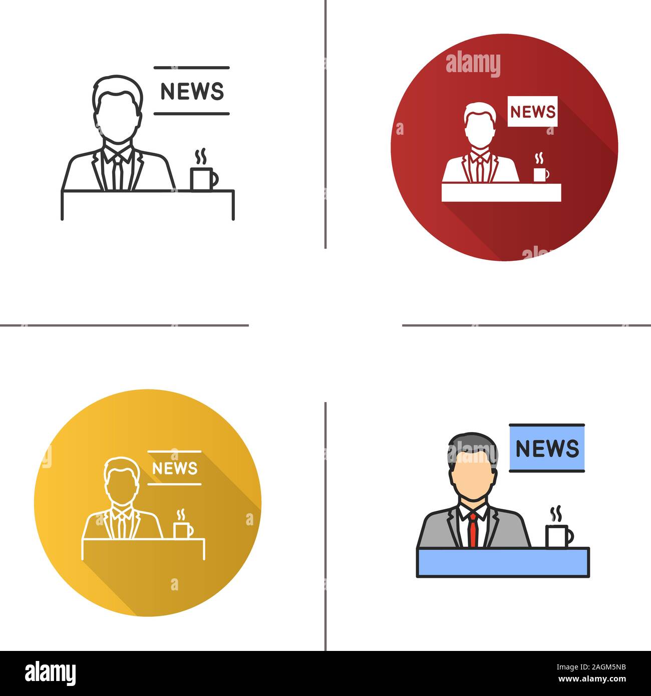 TV presenter icon. Newscaster. Morning news. Flat design, linear and ...