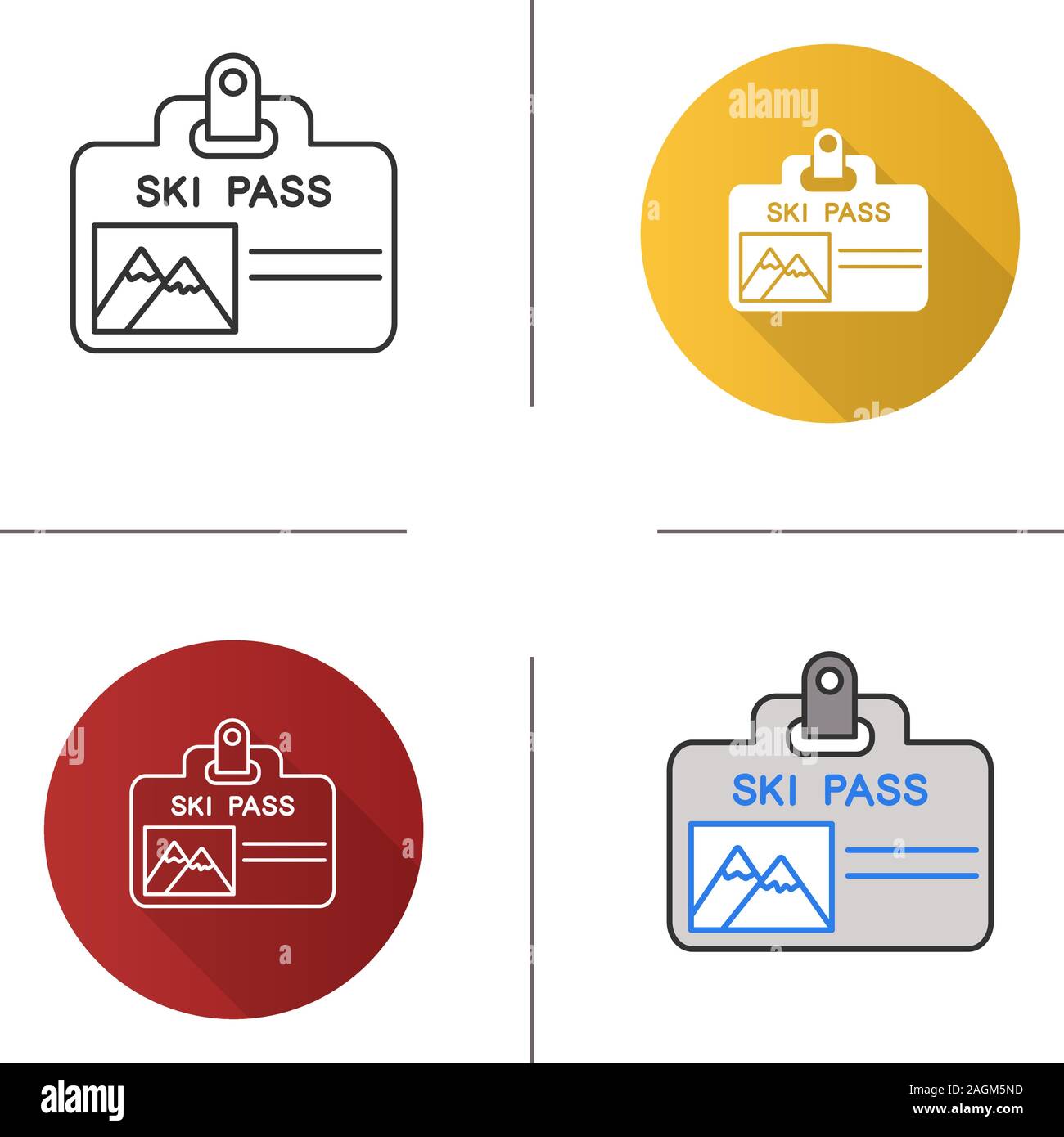 Ski pass badge icon. Lift ticket. Flat design, linear and color styles ...