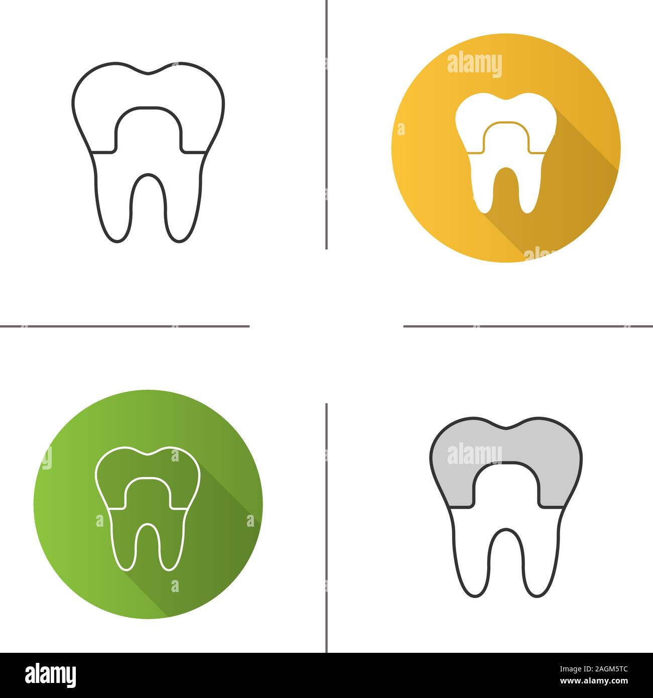 Dental crown icon. Tooth restoration. Flat design, linear and color ...