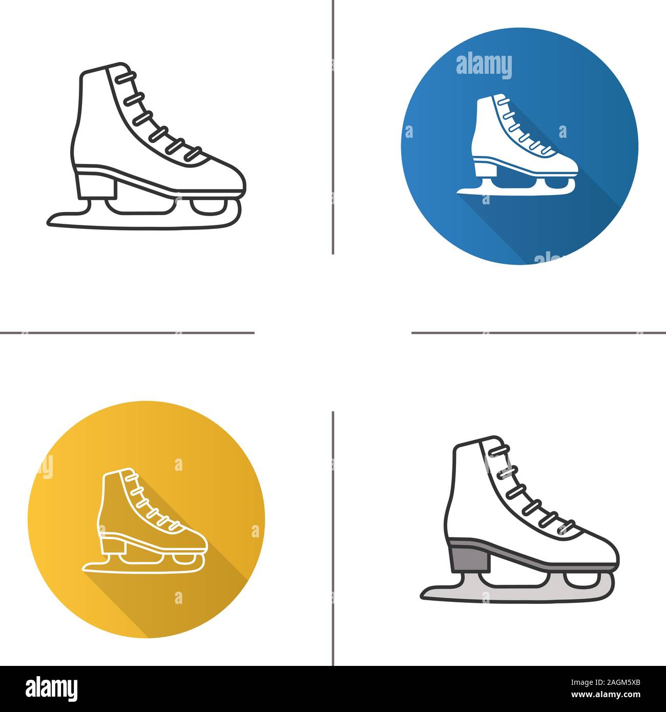 Ice skate icon. Skating boot. Flat design, linear and color styles ...
