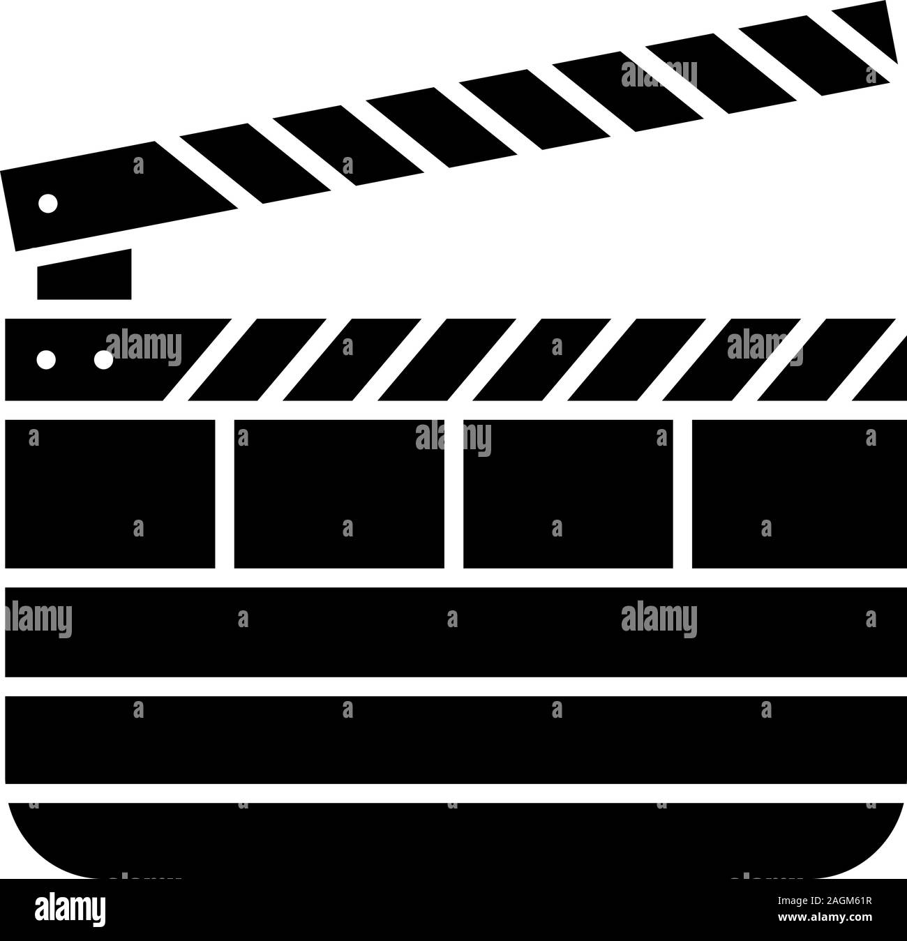 Clapperboard glyph icon. Time code slate. Silhouette symbol. Negative ...