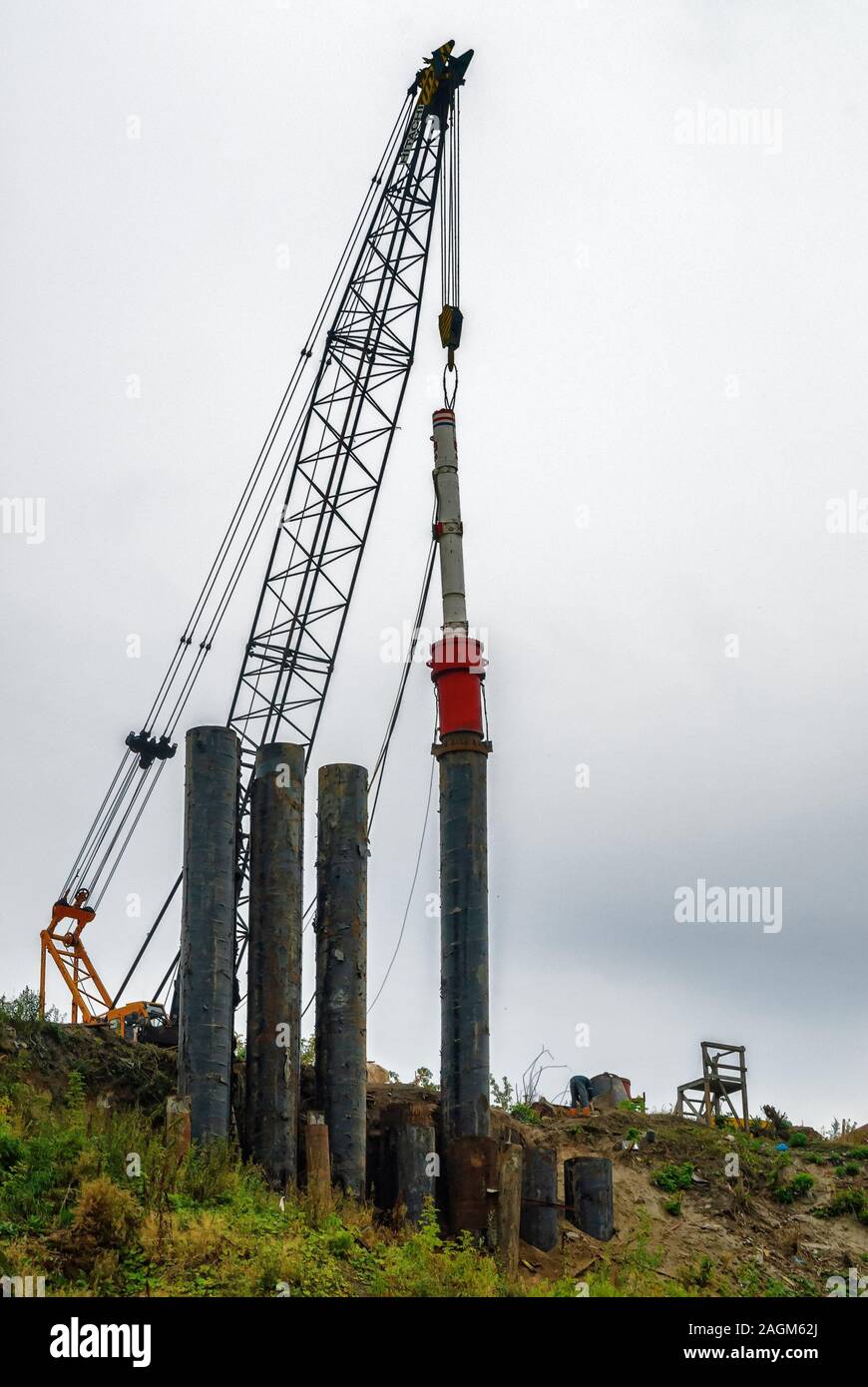 Pile driving machine on construction site. Tyumen Stock Photo - Alamy