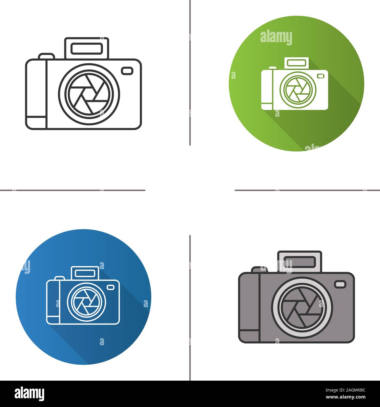 Professional photo camera icon. Flat design, linear and color styles ...