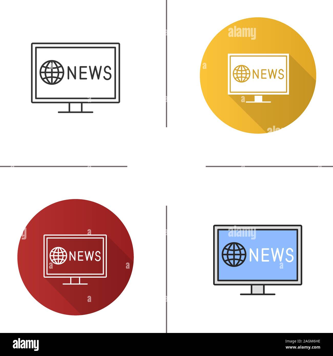 TV news icon. Newscast. Flat design, linear and color styles. Isolated ...