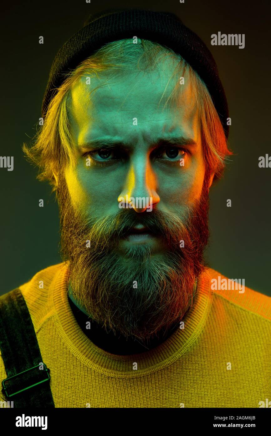 Caucasian woman's portrait isolated on gradient studio background in ...