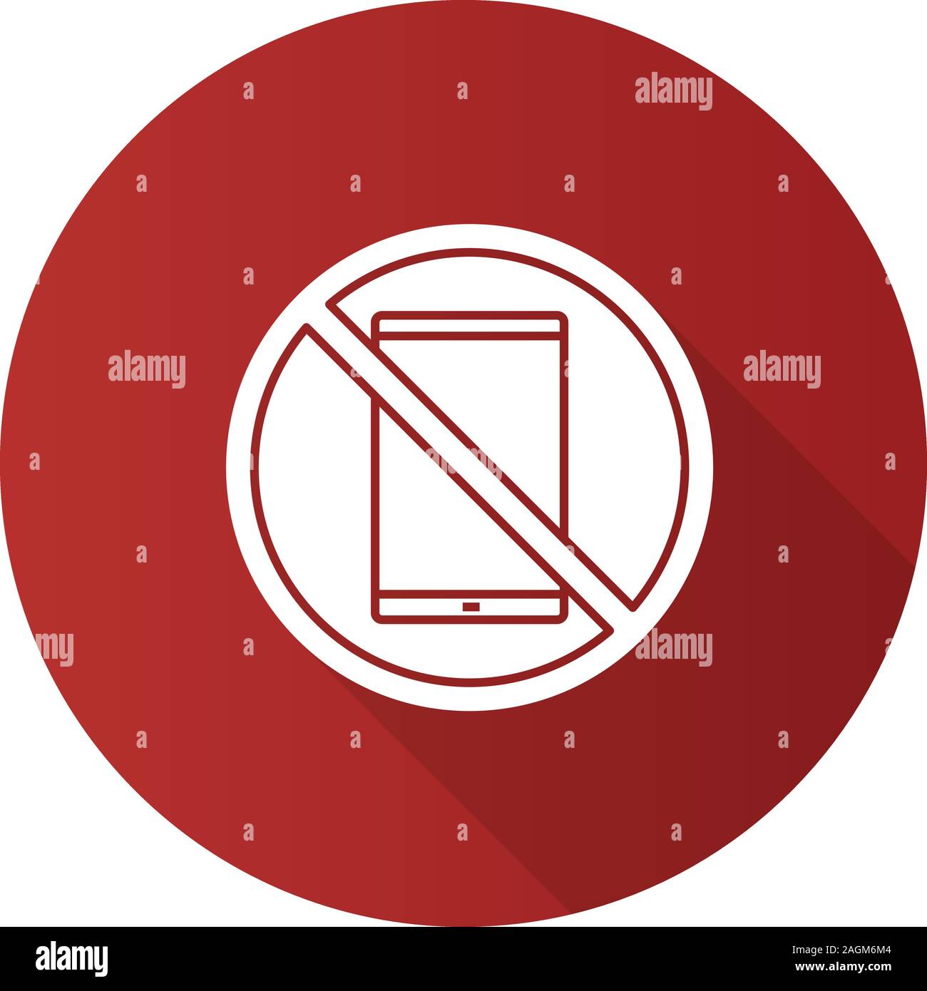 Forbidden sign with mobile phone flat design long shadow glyph icon. No ...