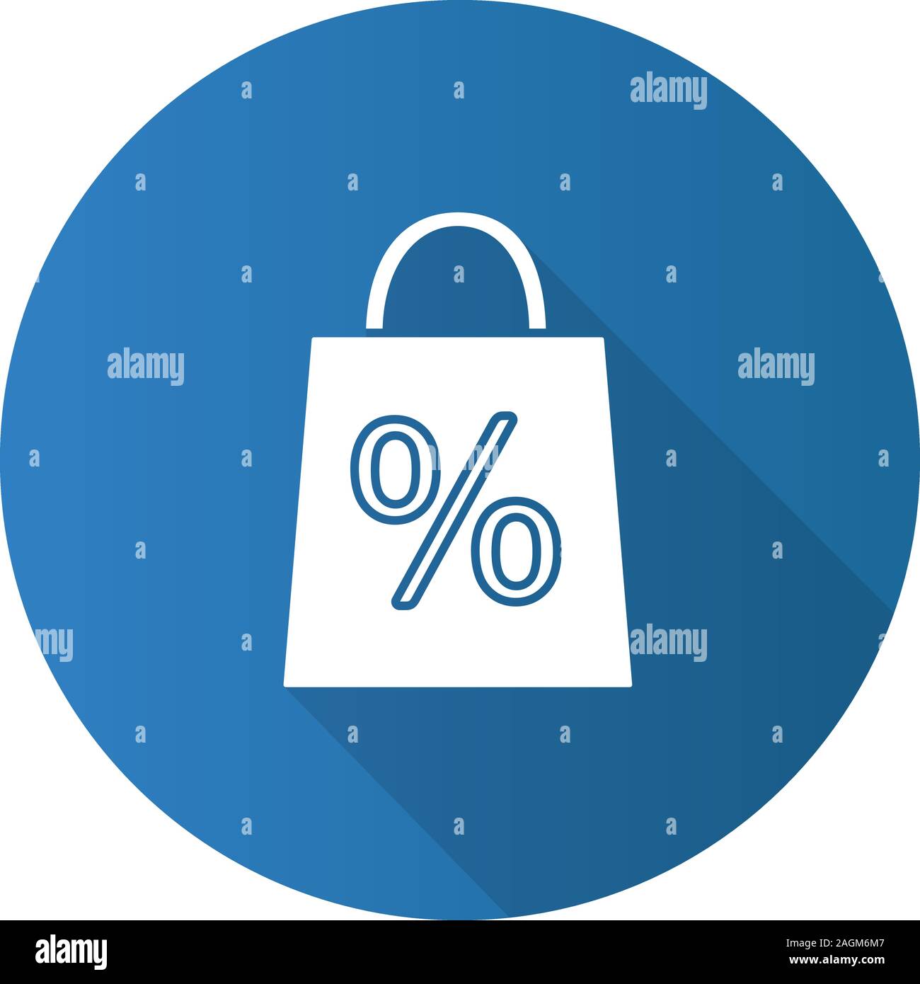 Shopping bag with percent flat design long shadow glyph icon. Discount ...