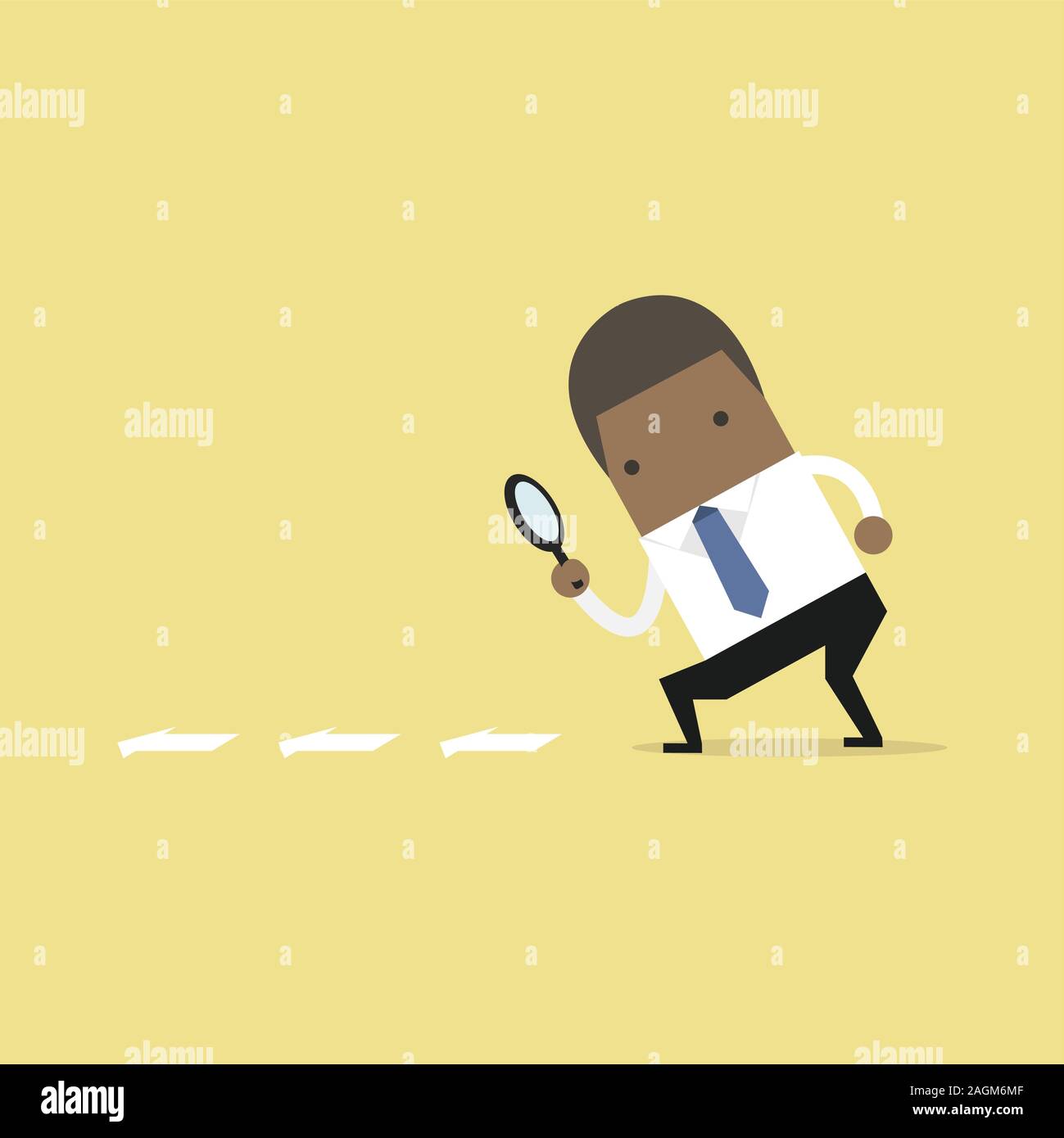 African businessman searching through a magnifying glass. Searching ...