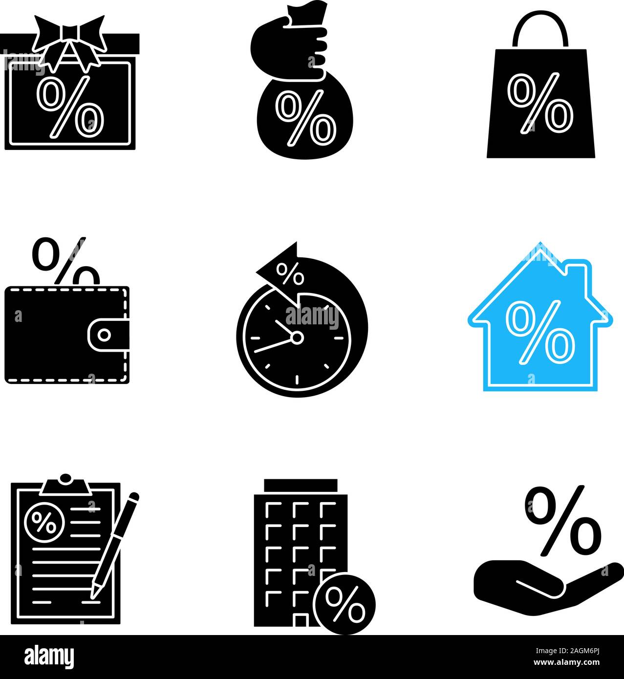 Percents glyph icons set. Discount offer, sale, saving money, payment ...