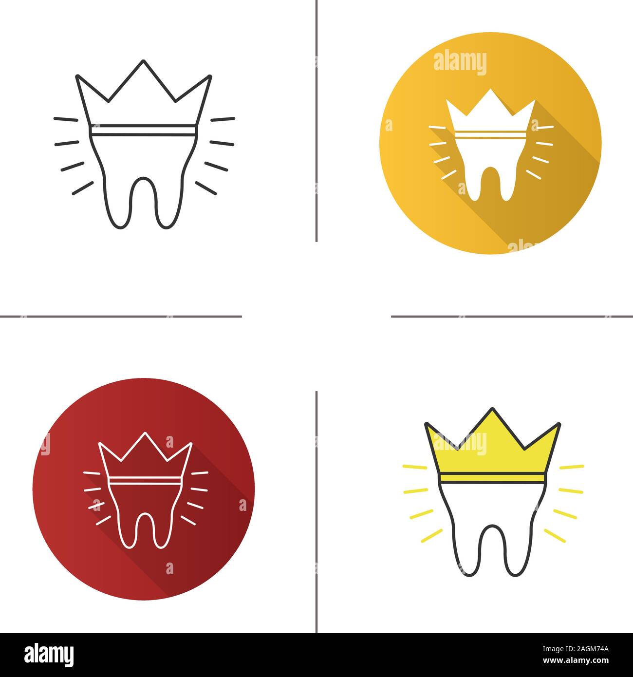 Dental crown icon. Tooth restoration. Flat design, linear and color ...