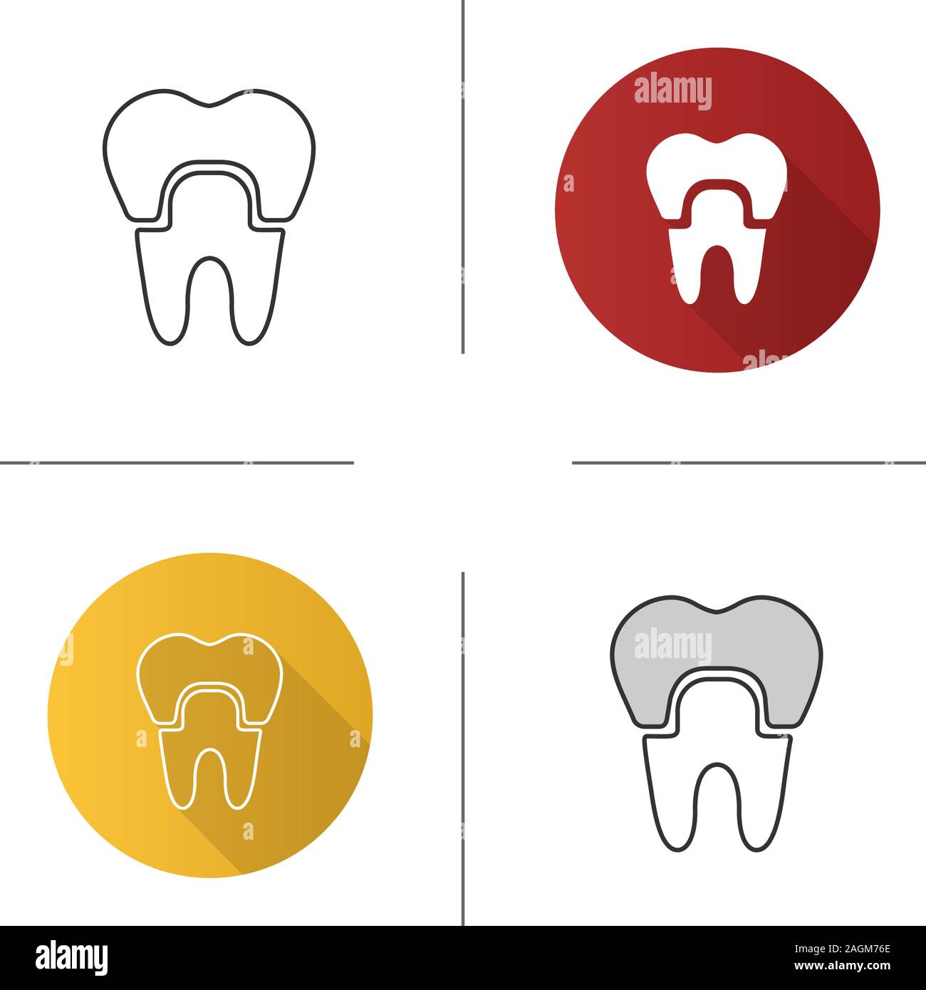 Dental crown icon. Tooth restoration. Flat design, linear and color ...