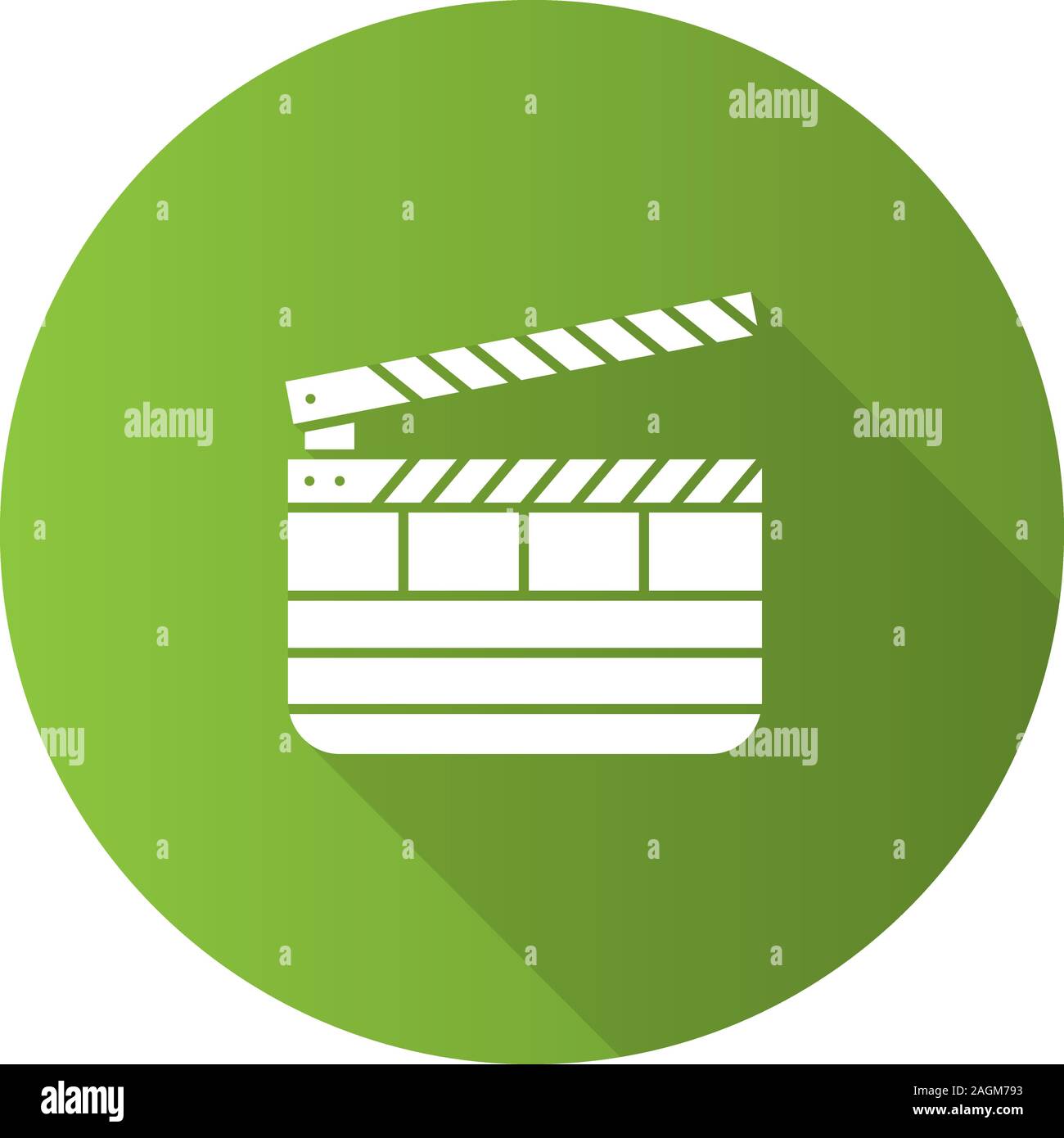 Clapperboard flat design long shadow glyph icon. Time code slate ...
