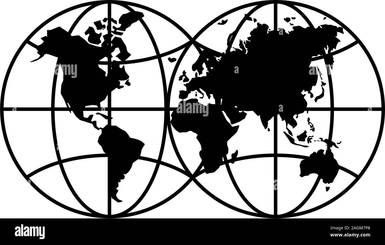 World planet simple black icon. Globe earth hemisphere combination ...