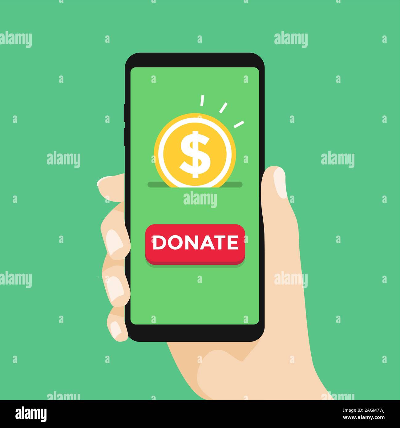 Online Donation smartphone with hand and money flat design Stock Vector ...
