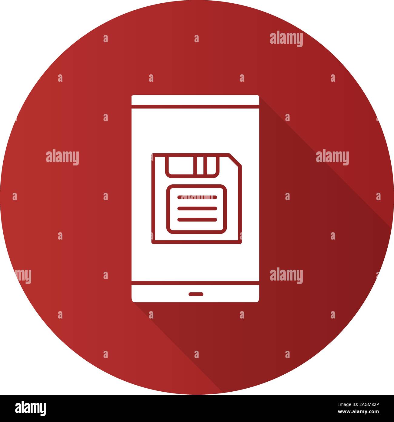 Smartphone screen with save button flat design long shadow glyph icon ...