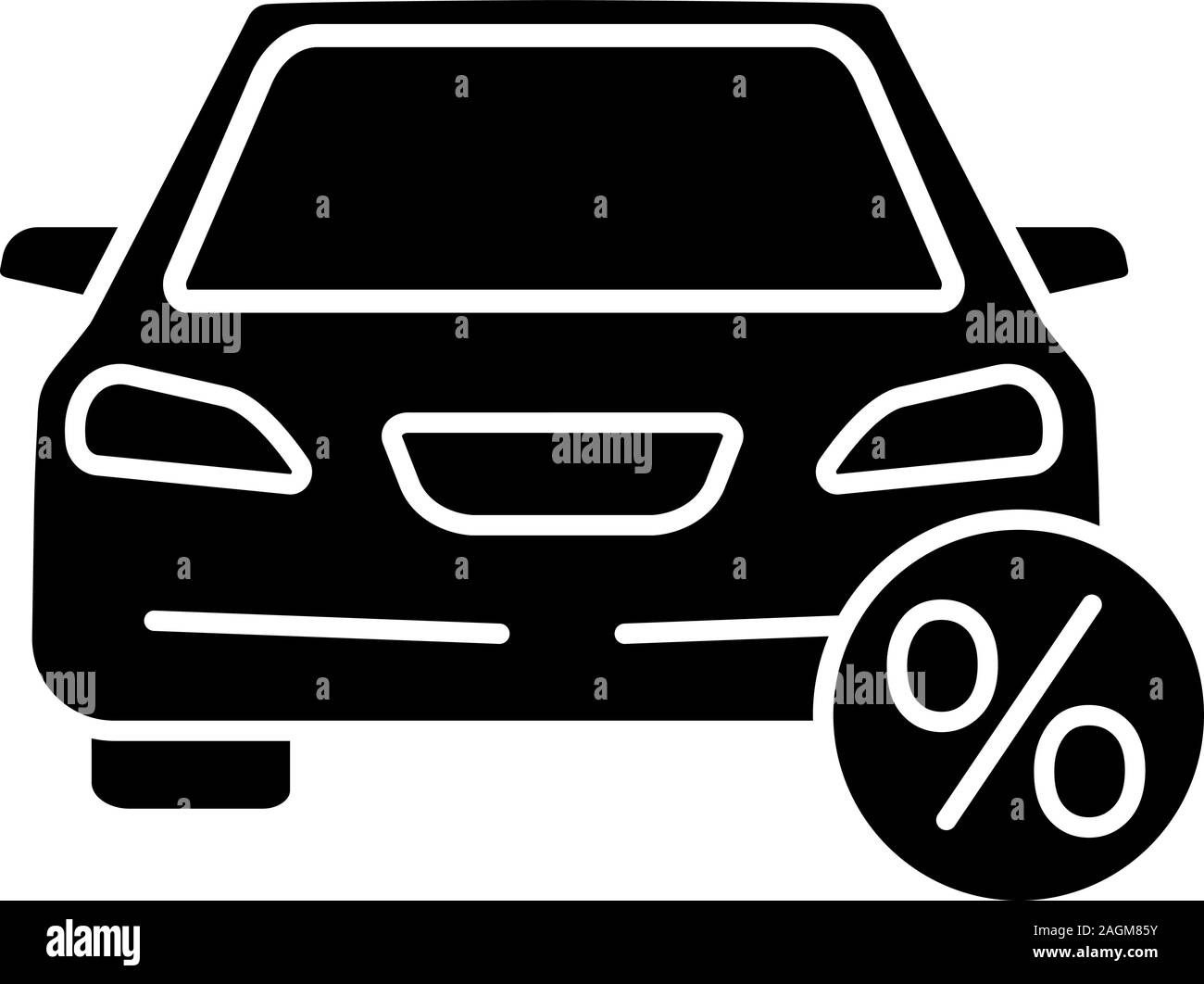 Auto loan glyph icon. Car buying discount. Automobile with percent sign ...