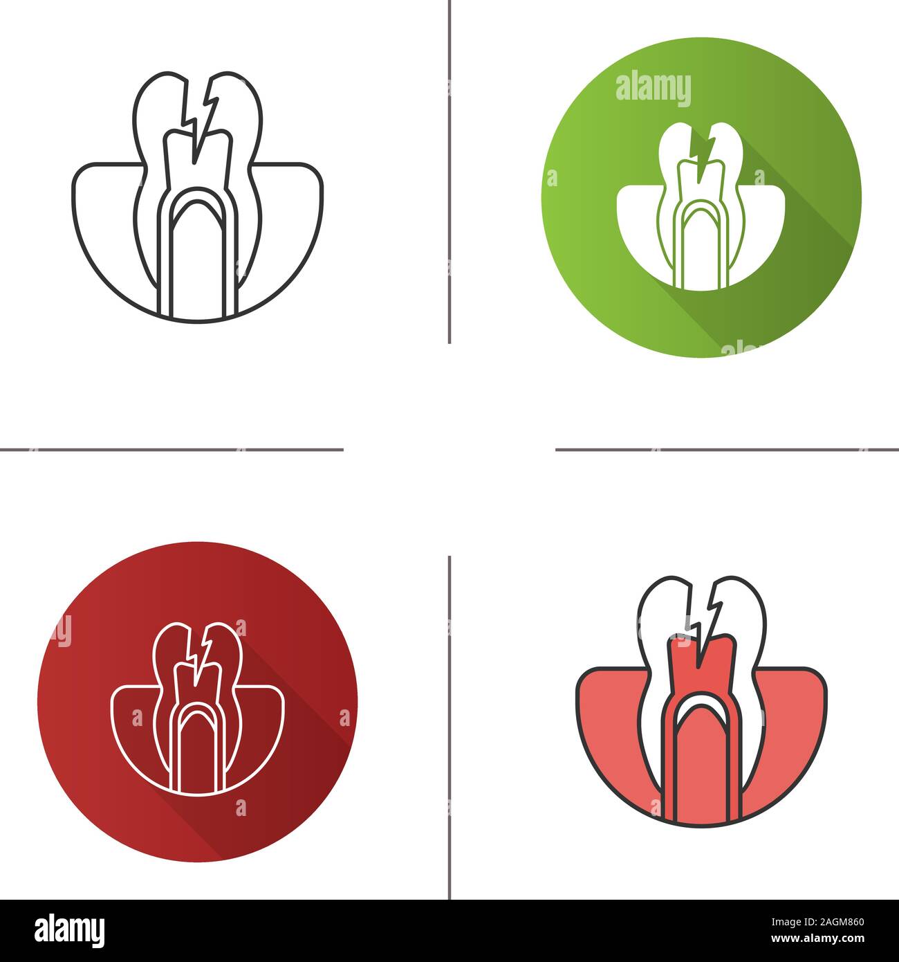 Toothache icon. Destroyed tooth. Tooth with lightning. Flat design ...