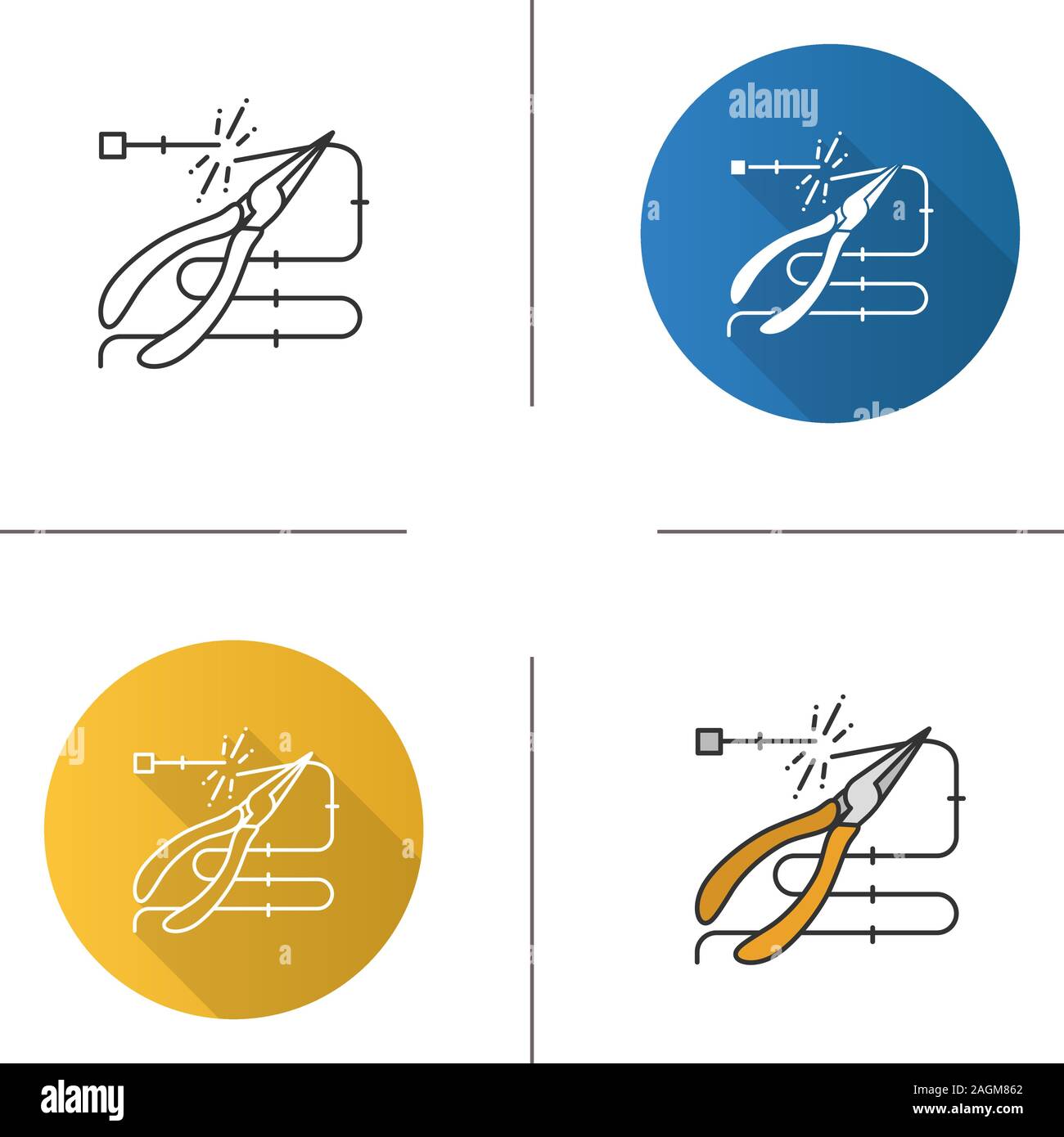 Pointed pliers cutting wire icon. Needle nose pliers. Flat design ...