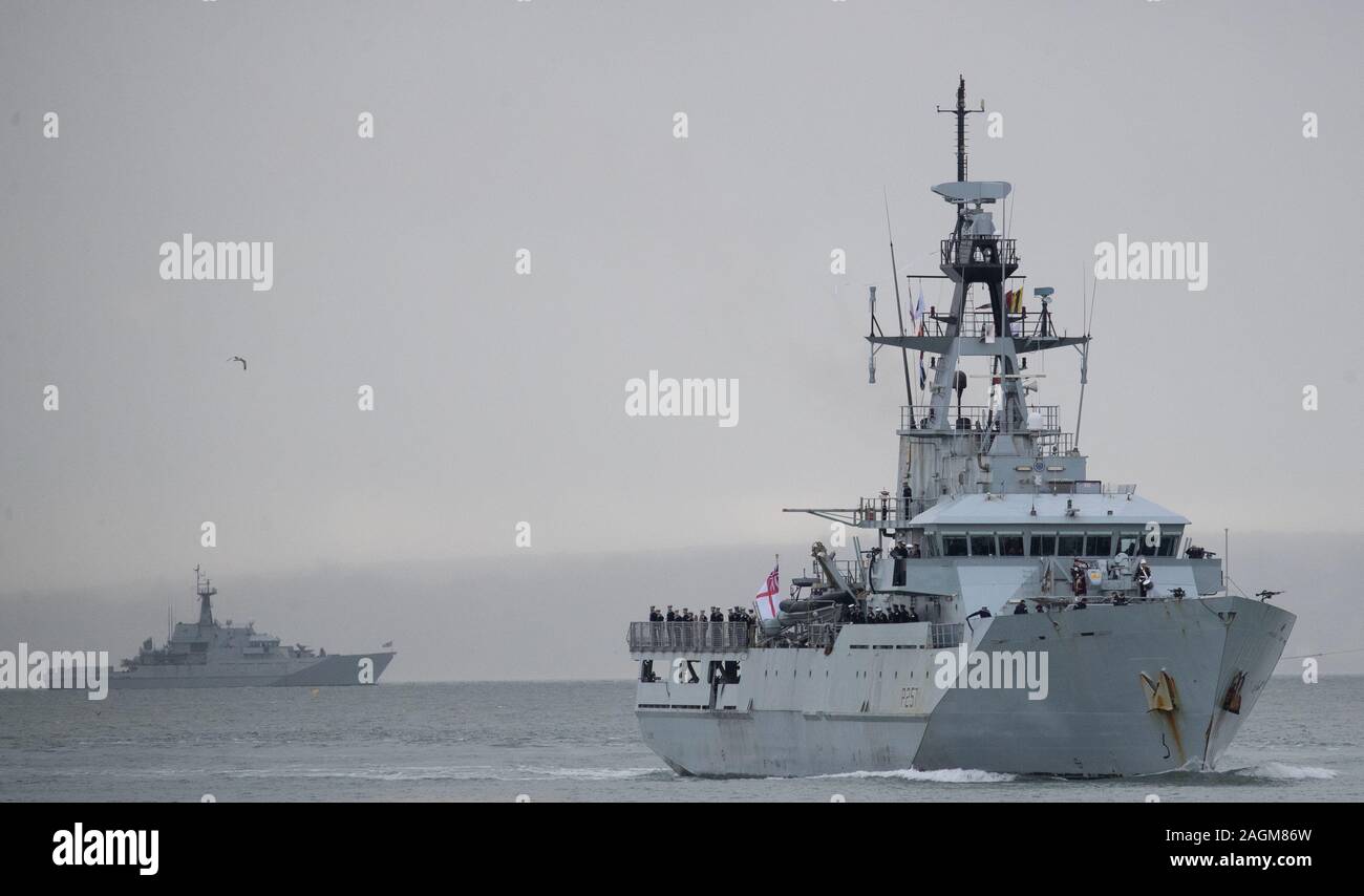 HMS Mersey (left) in the background as HMS Clyde arrives back into ...