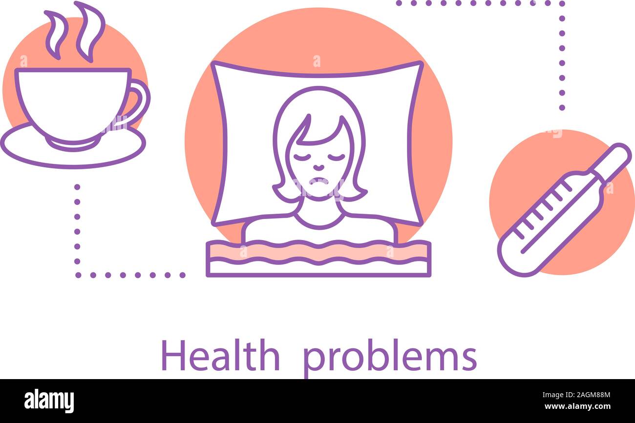 Health problems concept icon. Bed rest. Cold or flu idea thin line ...