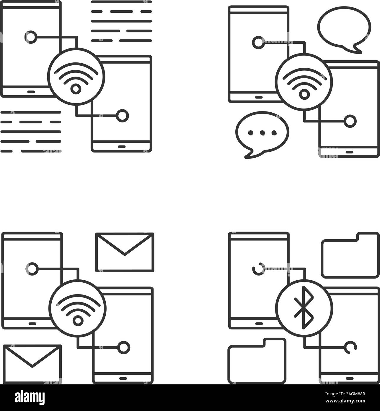 Smartphone connection linear icons set. Thin line contour symbols ...