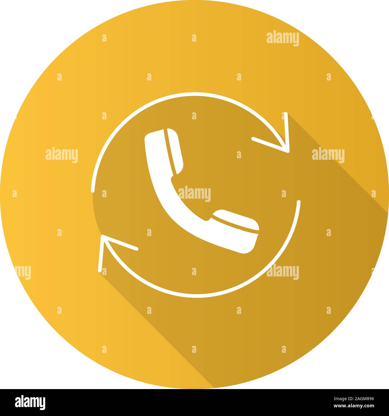 Calling flat design long shadow glyph icon. Call back service. Circle ...