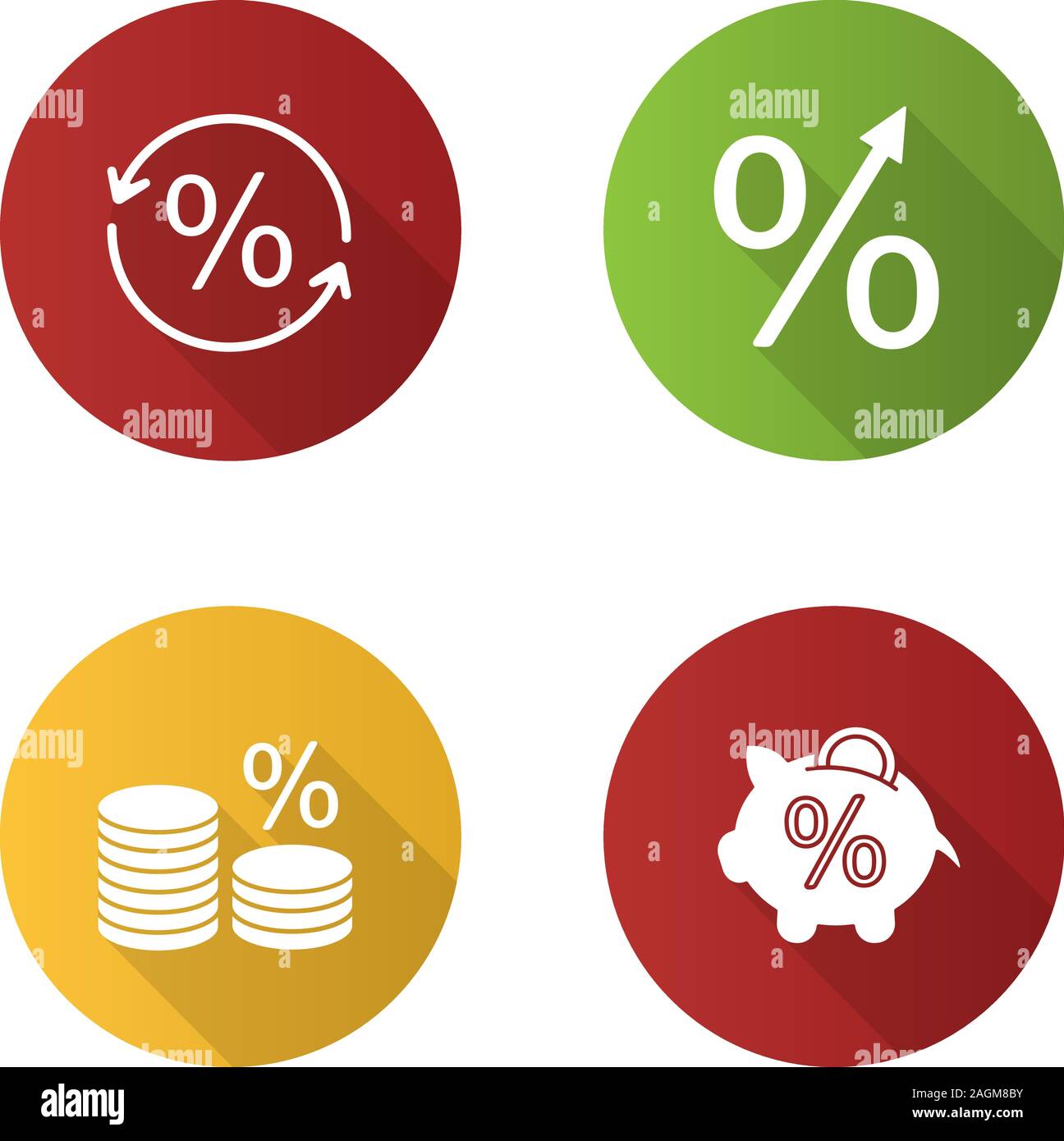 Percents flat design long shadow glyph icons set. Percentage rise ...