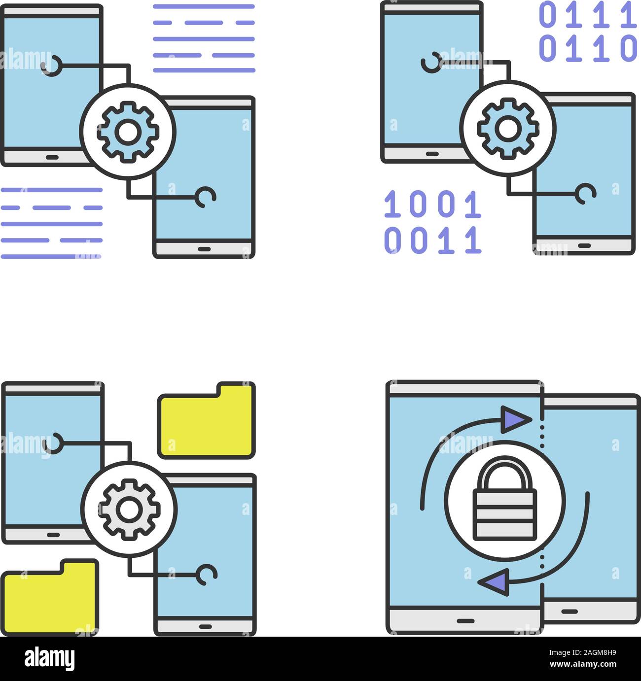 Smartphone Displays Color Icons Set Mobile Phone Settings Security Synchronization File