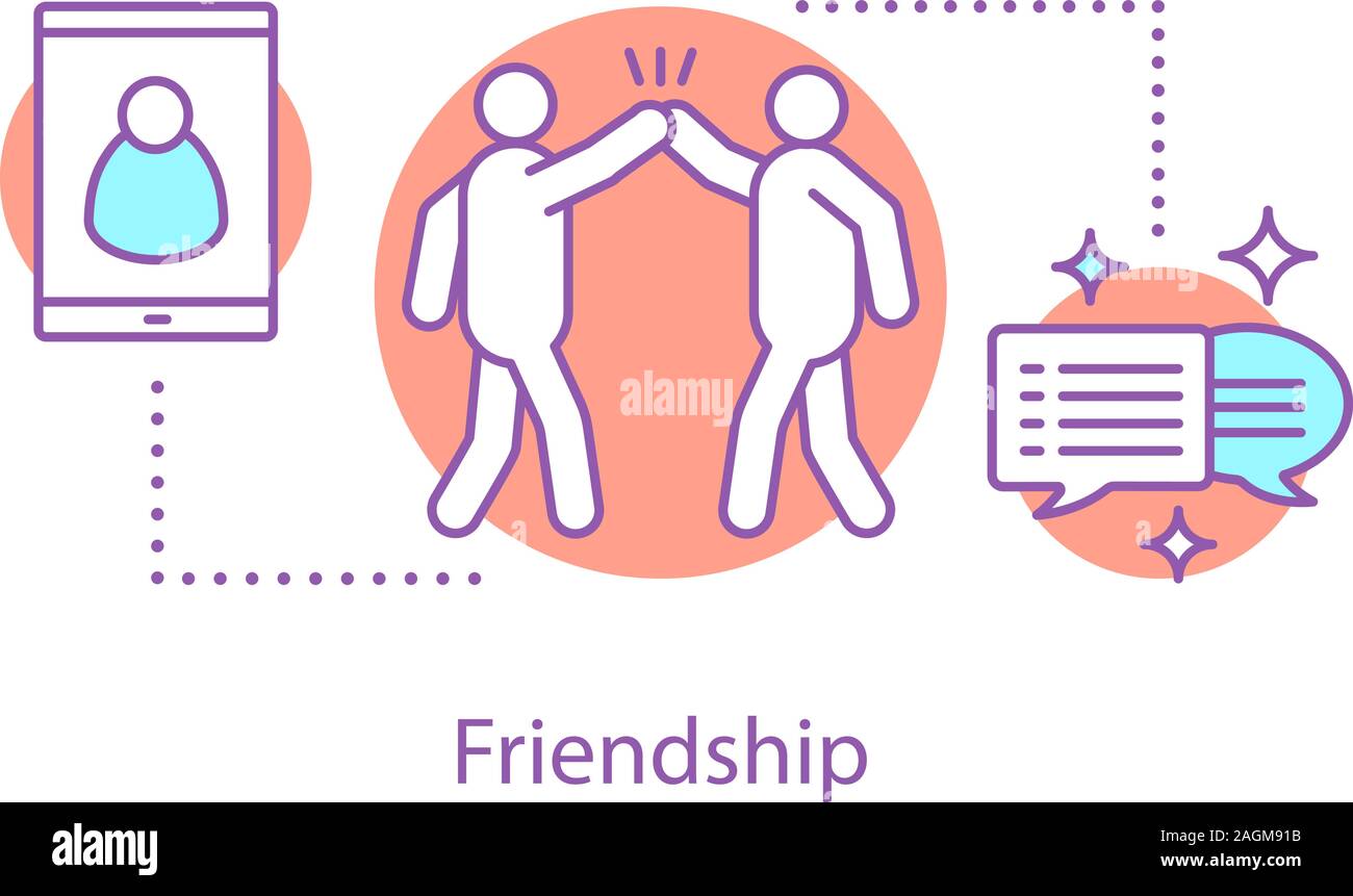 Friendship concept icon. Contacts establishing. Friends idea thin line ...