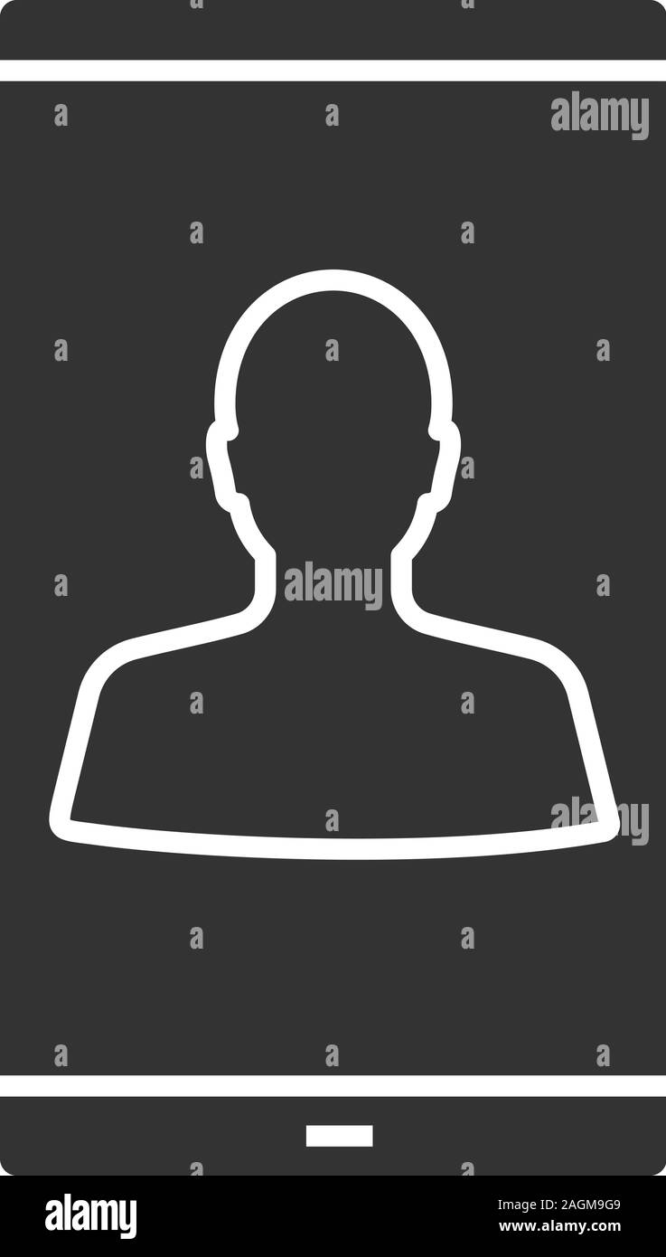 Smartphone user glyph icon. Video call. Profile avatar. Silhouette ...