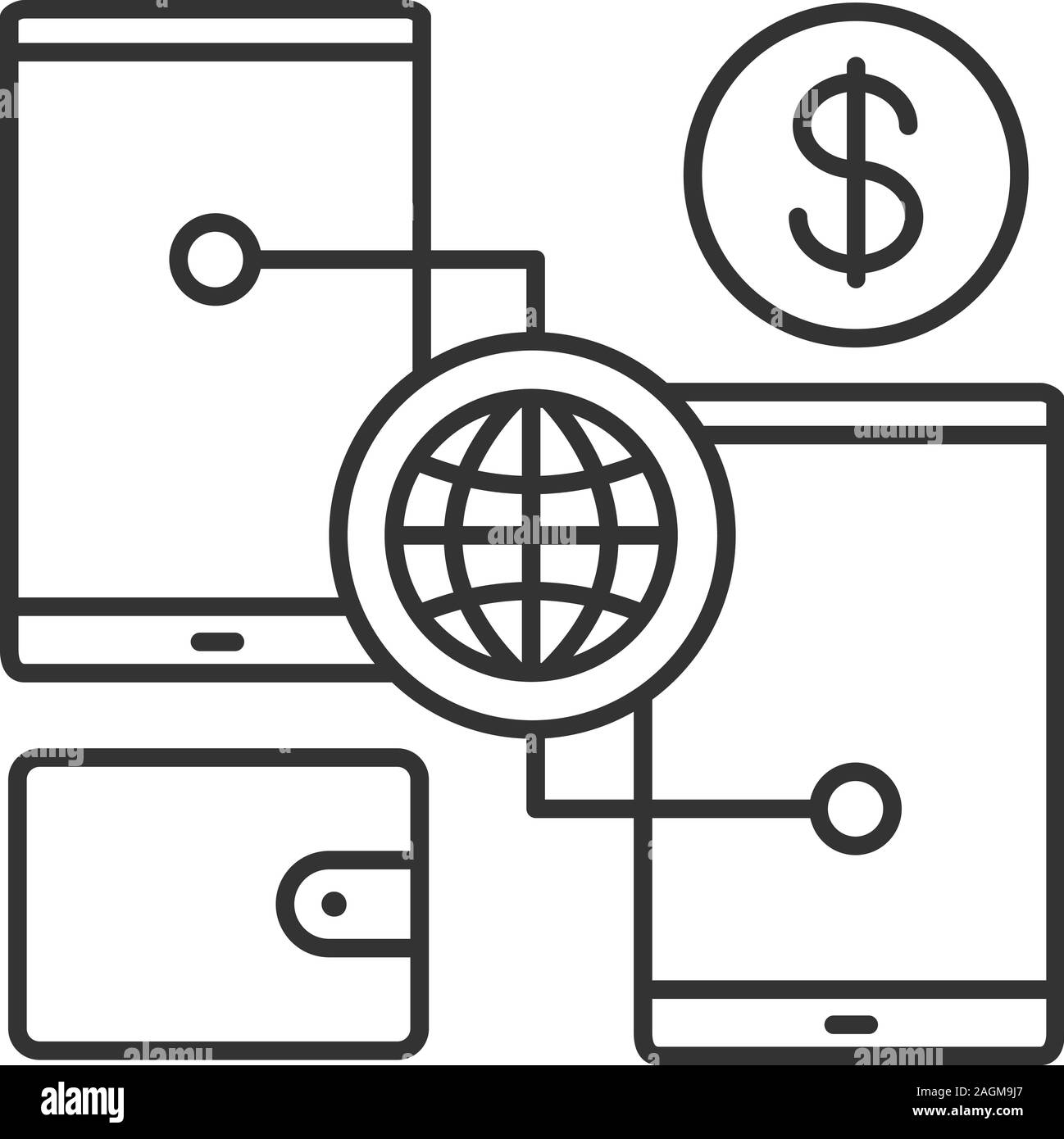 Digital wallet linear icon. Thin line illustration. Online banking ...