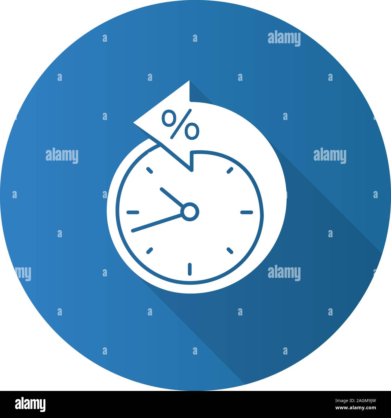 Back arrow around clock with percent flat design long shadow glyph icon ...