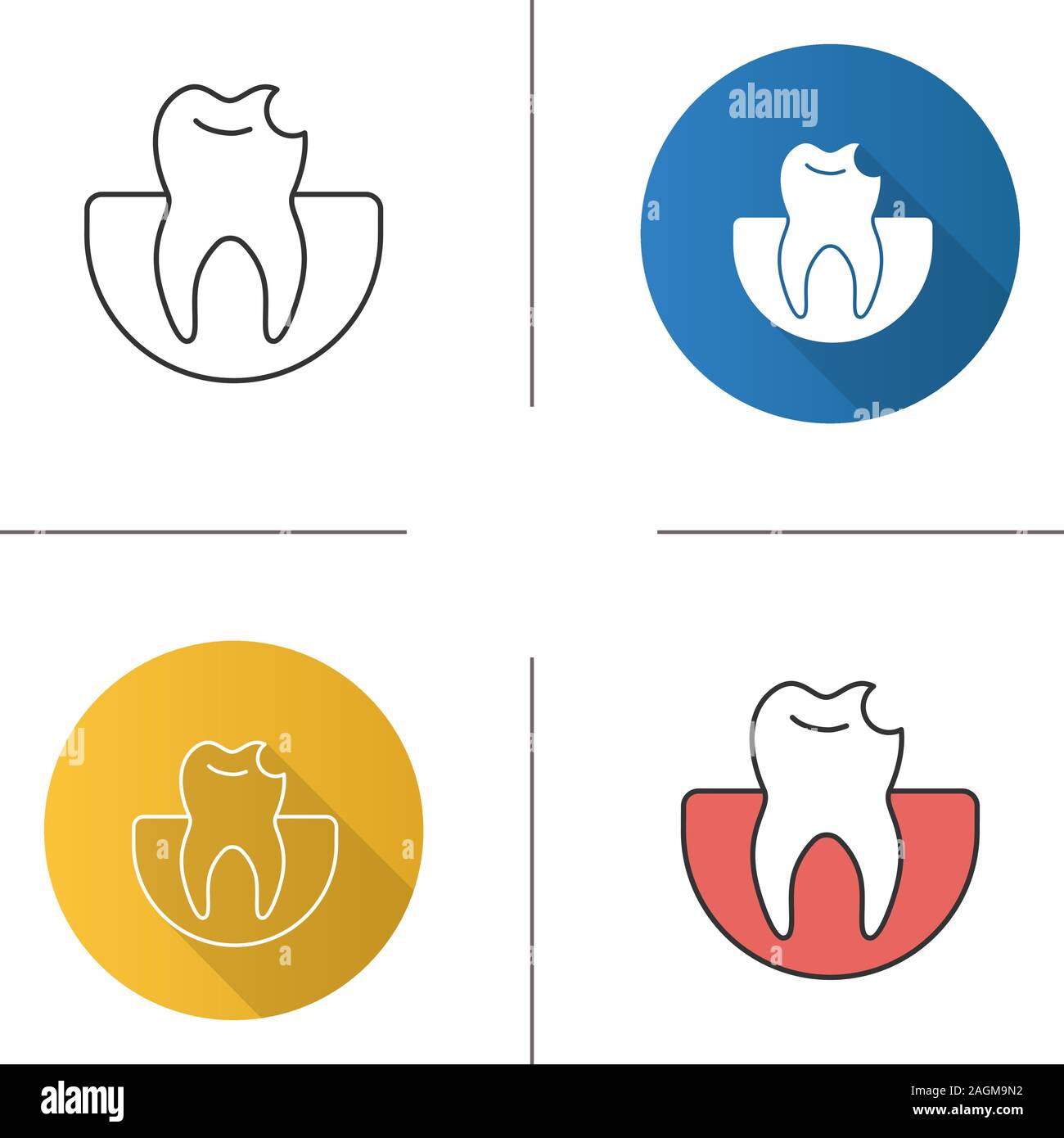 Broken tooth icon. Chipped tooth. Flat design, linear and color styles ...