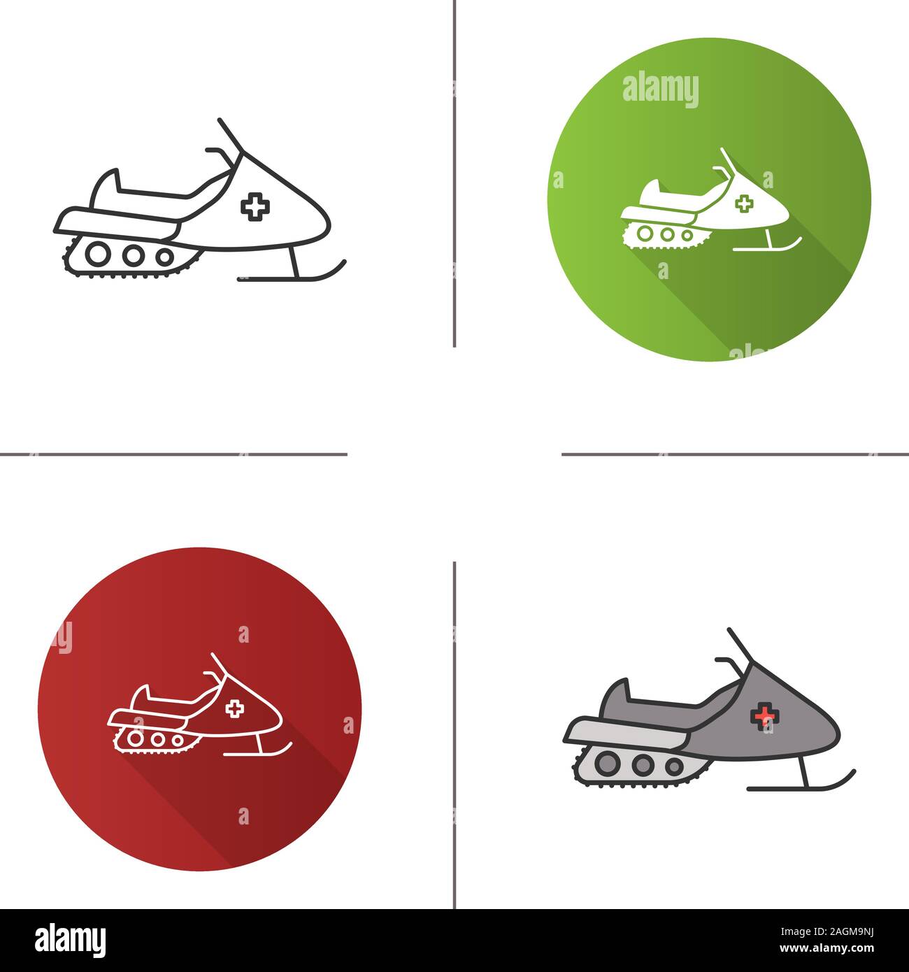 Snowmobile icon. Motor sled. Flat design, linear and color styles ...