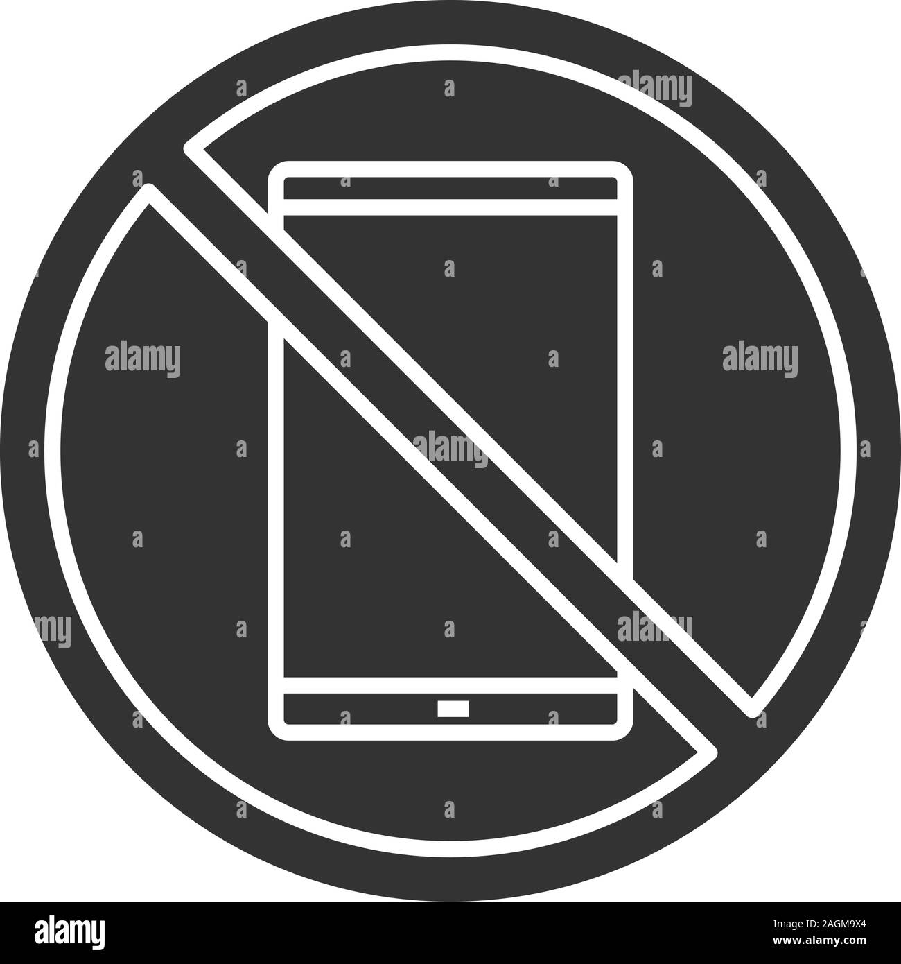 Forbidden sign with mobile phone glyph icon. No smartphone prohibition ...