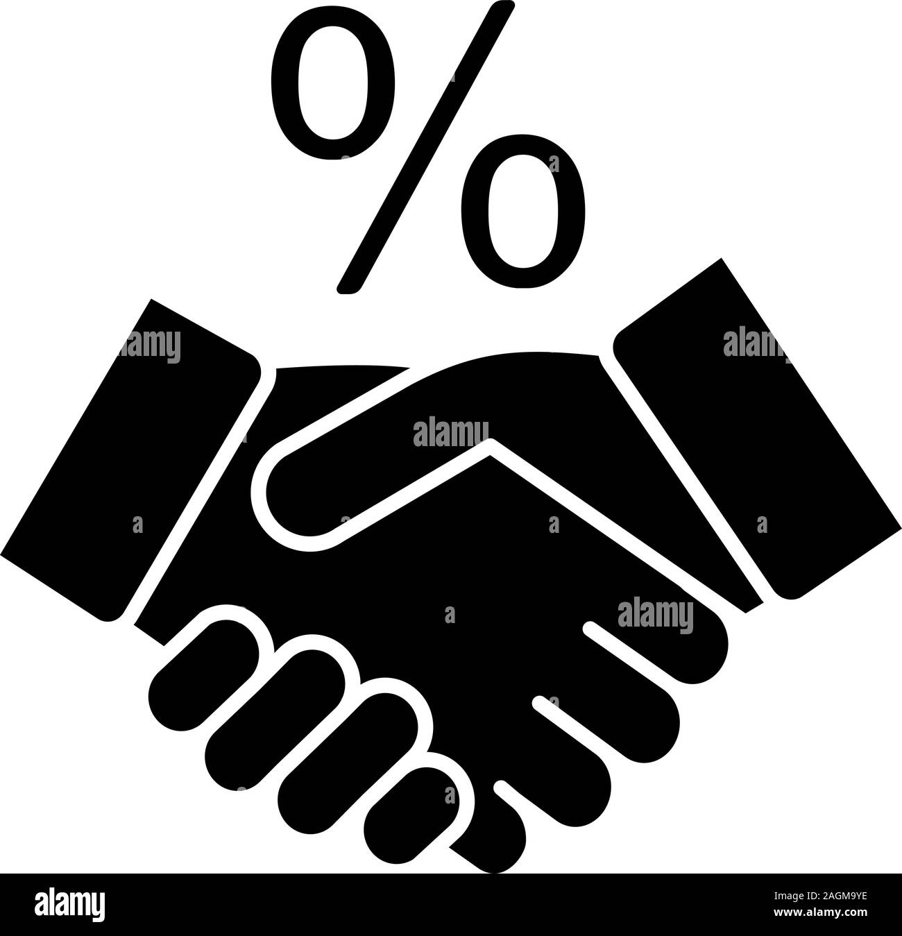 Successful deal glyph icon. Business partnership. Handshake and percent ...