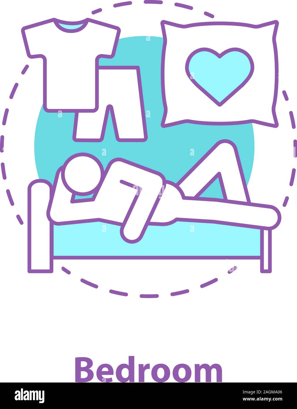 Person in bed concept icon. Bedroom idea thin line illustration. Rest ...