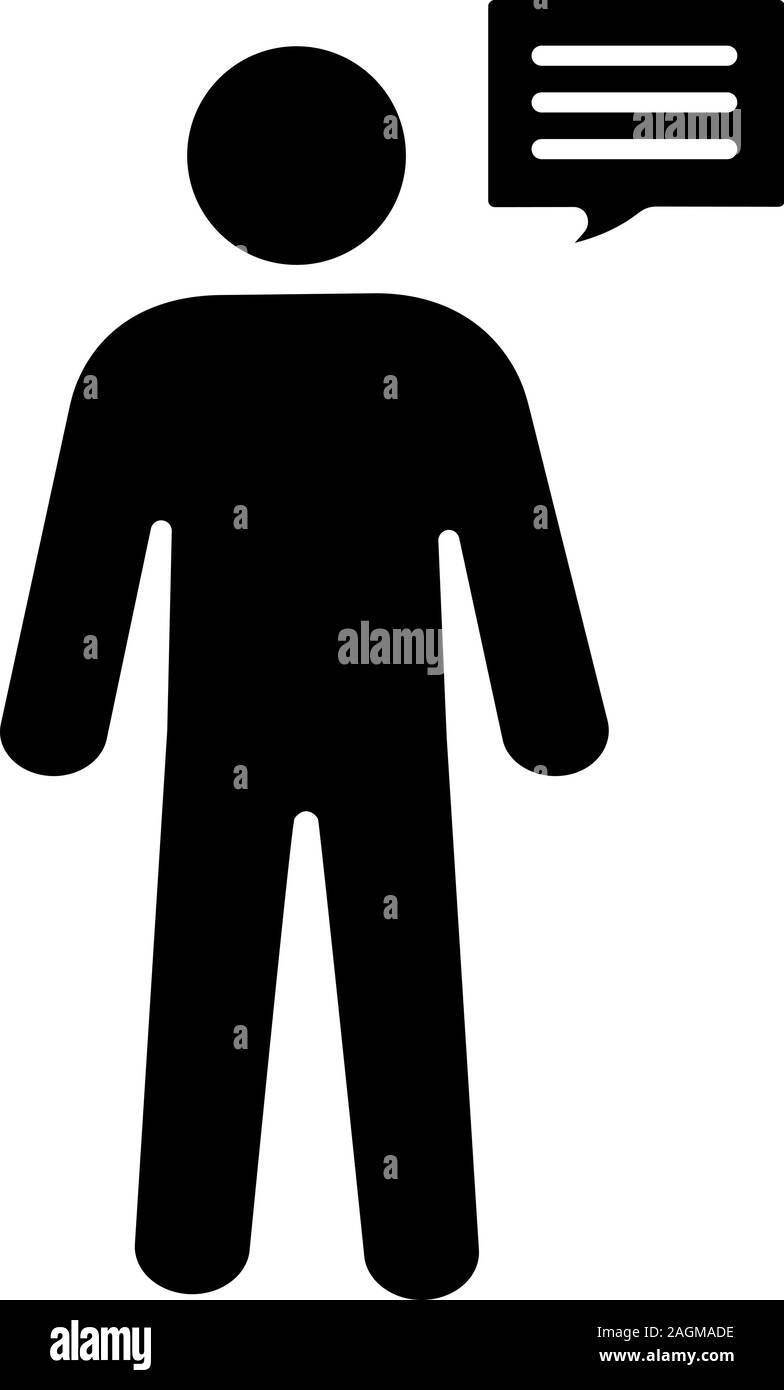 Man with speech bubble glyph icon. Silhouette symbol. Talking person ...