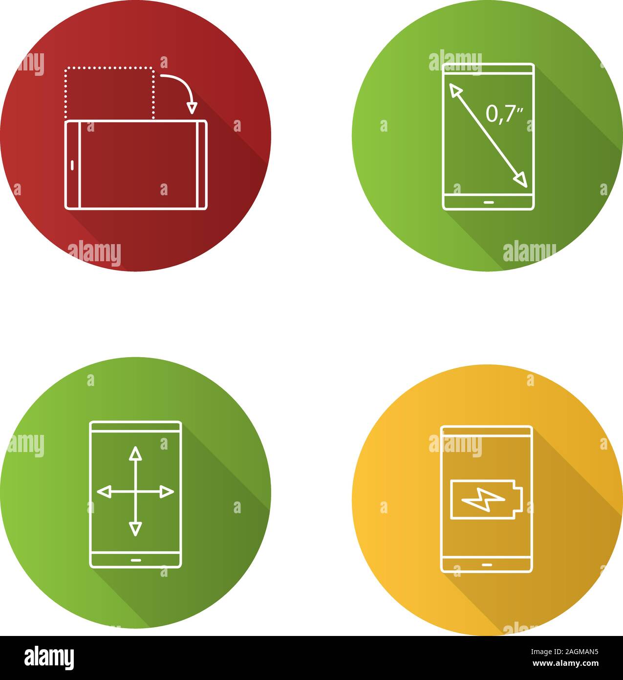 Smartphone Flat Linear Long Shadow Icons Set Display Inch Size Screen Rotation And Resize