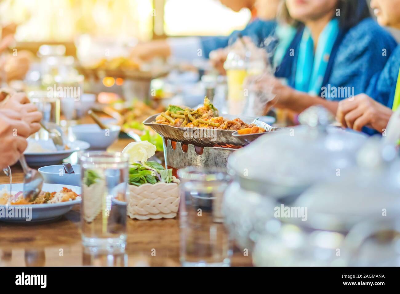 Group of female friends enjoy eating with acacia pennata omelette sour ...