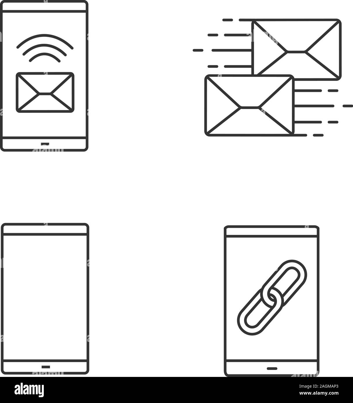 Smartphone apps linear icons set. Incoming message, mailing, mobile ...