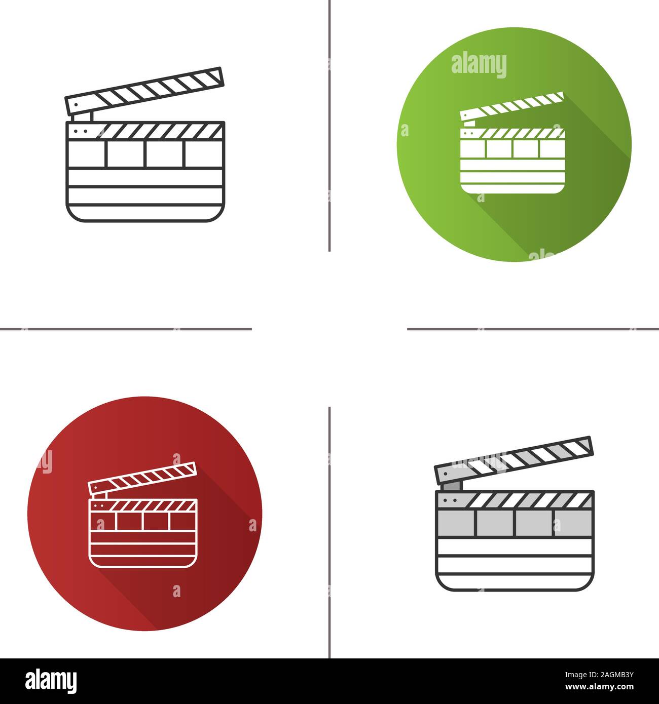 Clapperboard icon. Time code slate. Flat design, linear and color ...