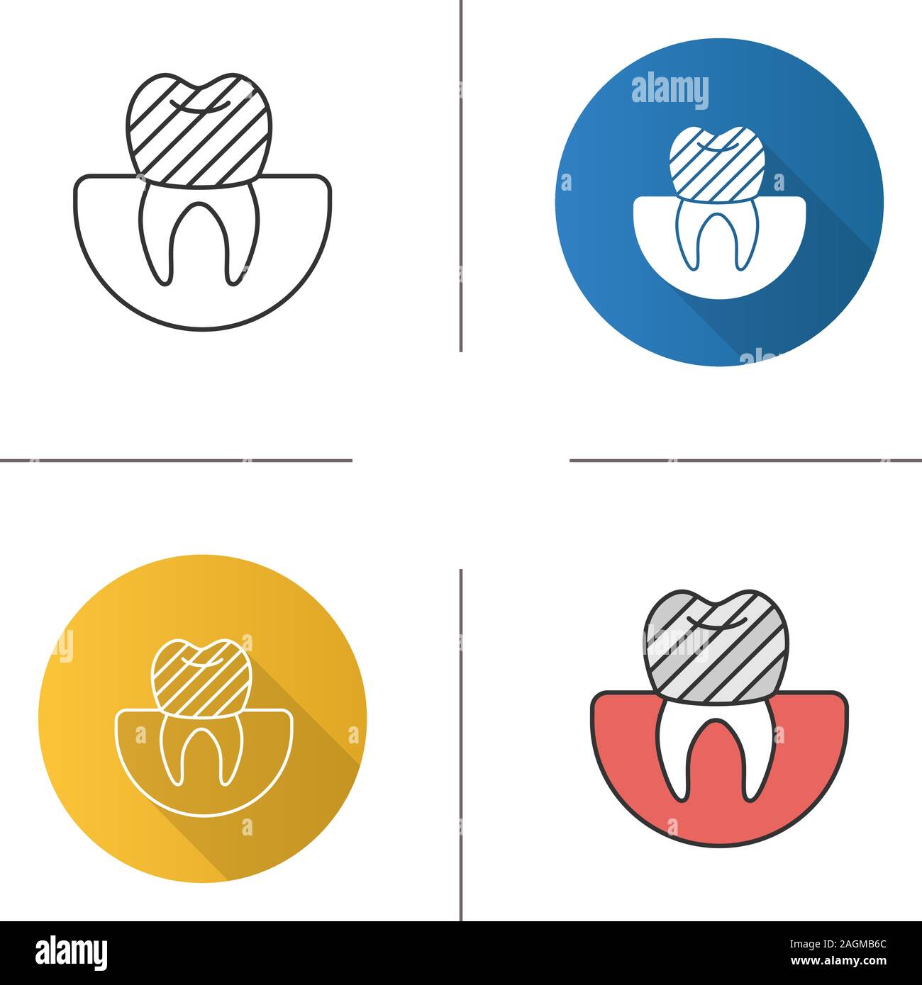 Dental crown icon. Tooth restoration. Flat design, linear and color ...