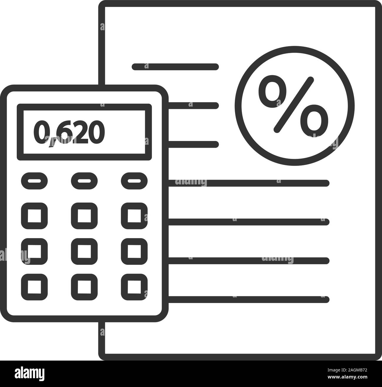 Percentage calculator linear icon. Thin line illustration. Interest ...