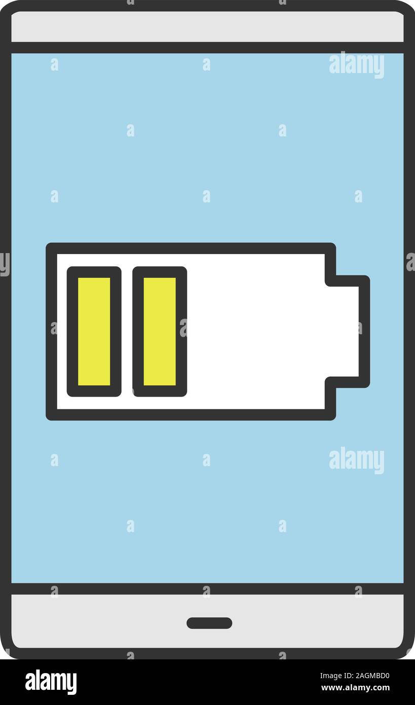 Smartphone low battery color icon. Battery charging. Isolated vector ...