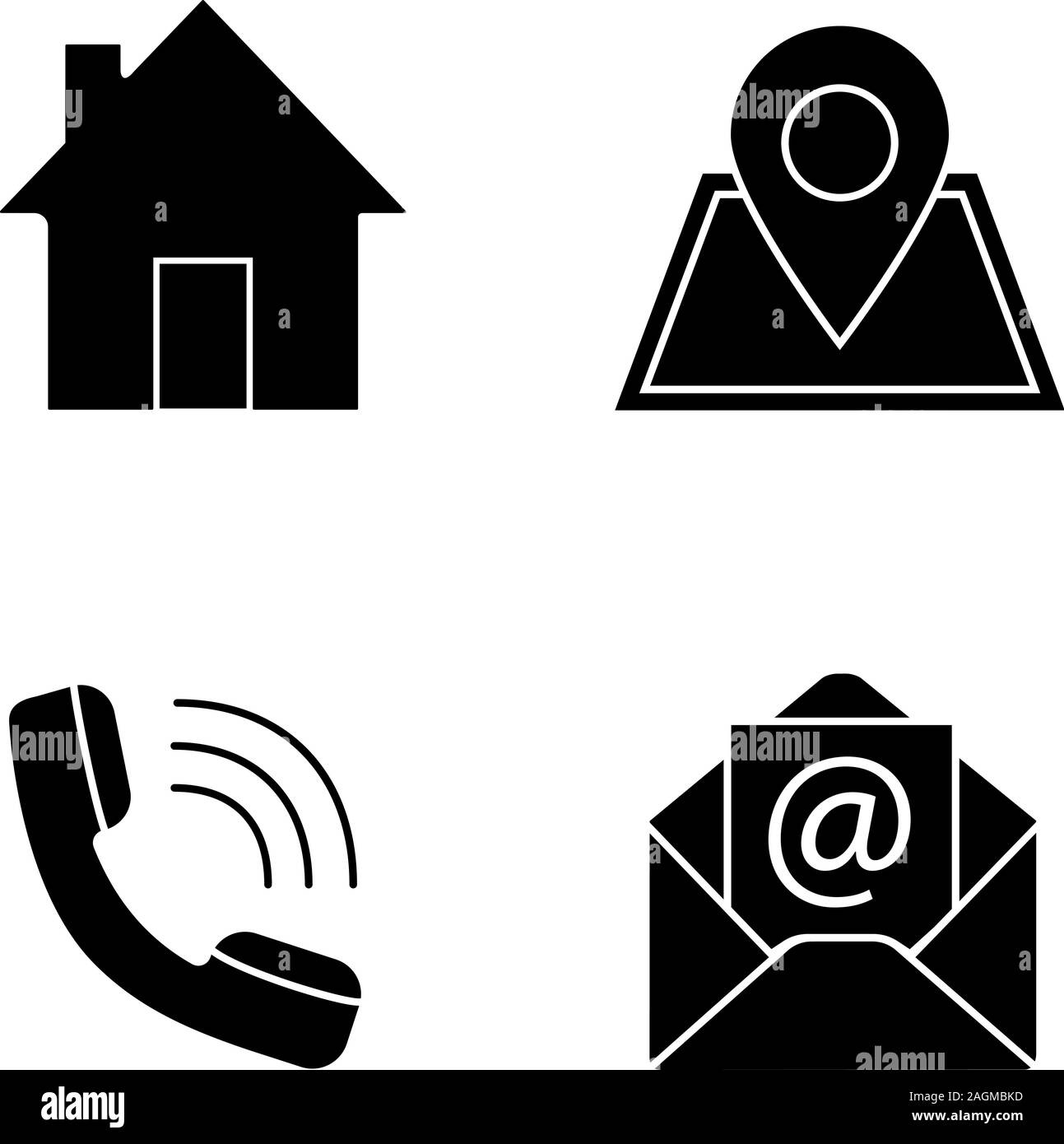 Information center glyph icons set. Homepage, GPS navigation, incoming ...