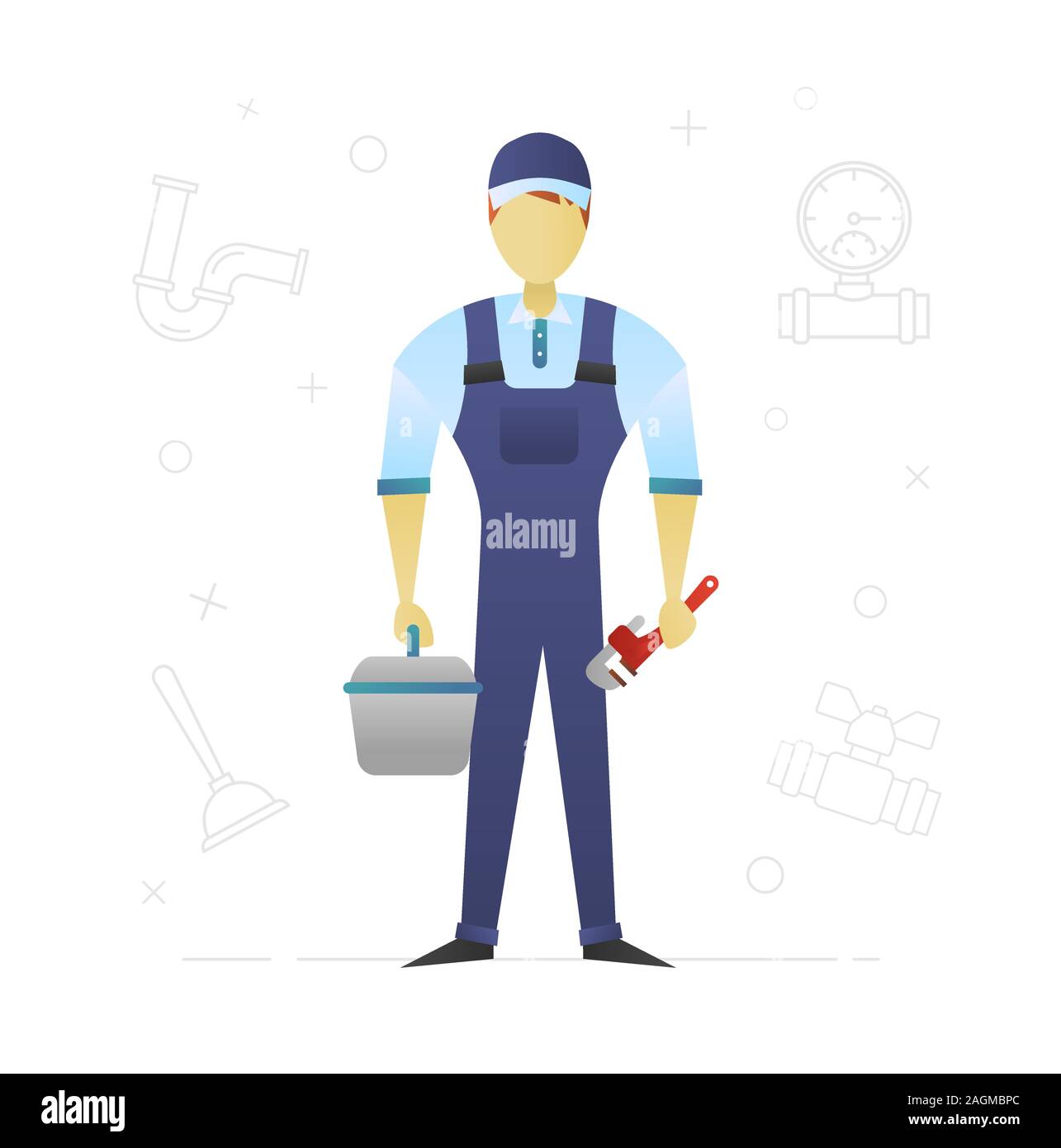 Plumber flat character design. Sanitary technician. Vector isolated ...