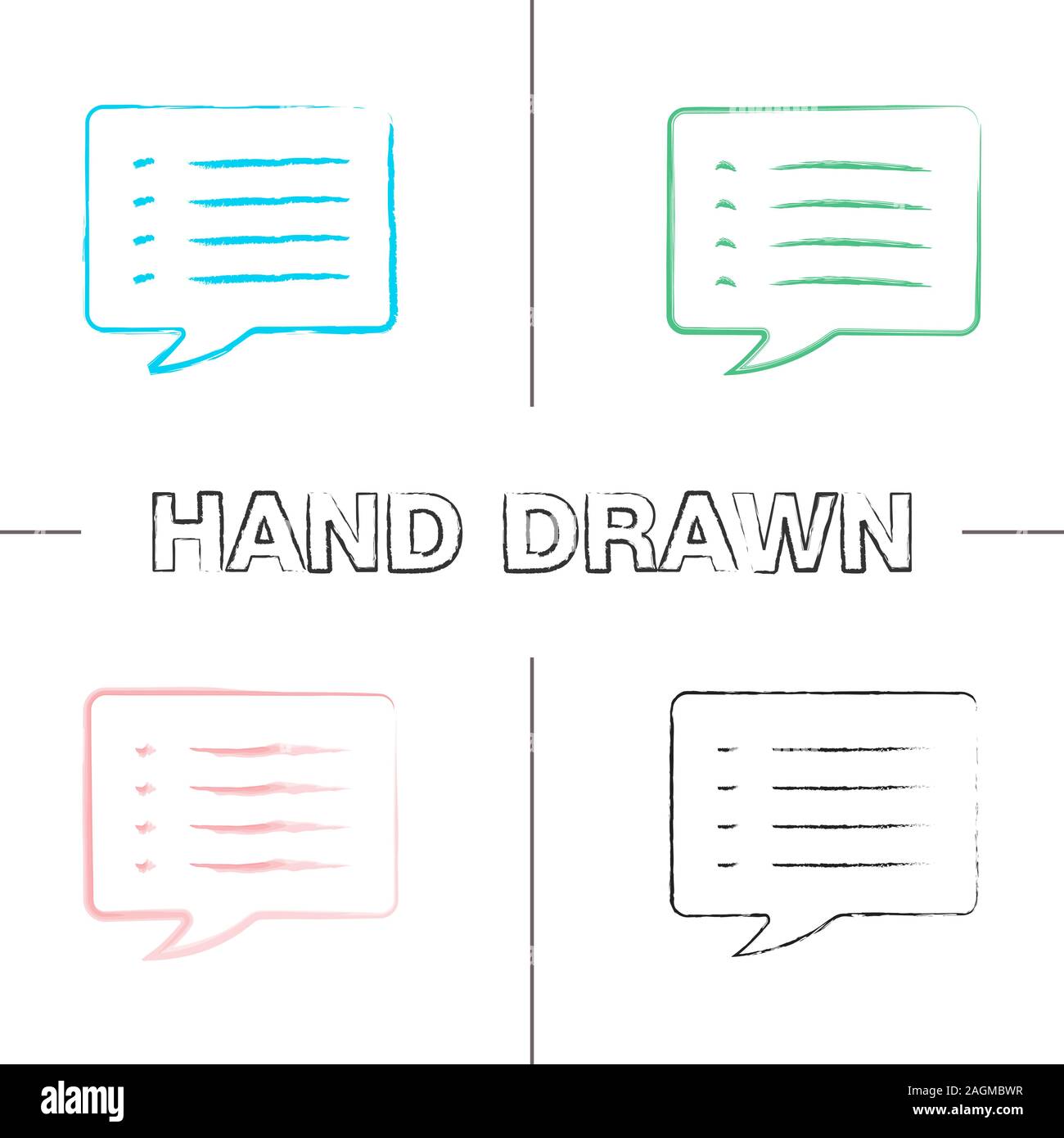 Speech bubble hand drawn icons set. Chat box. Color brush stroke ...