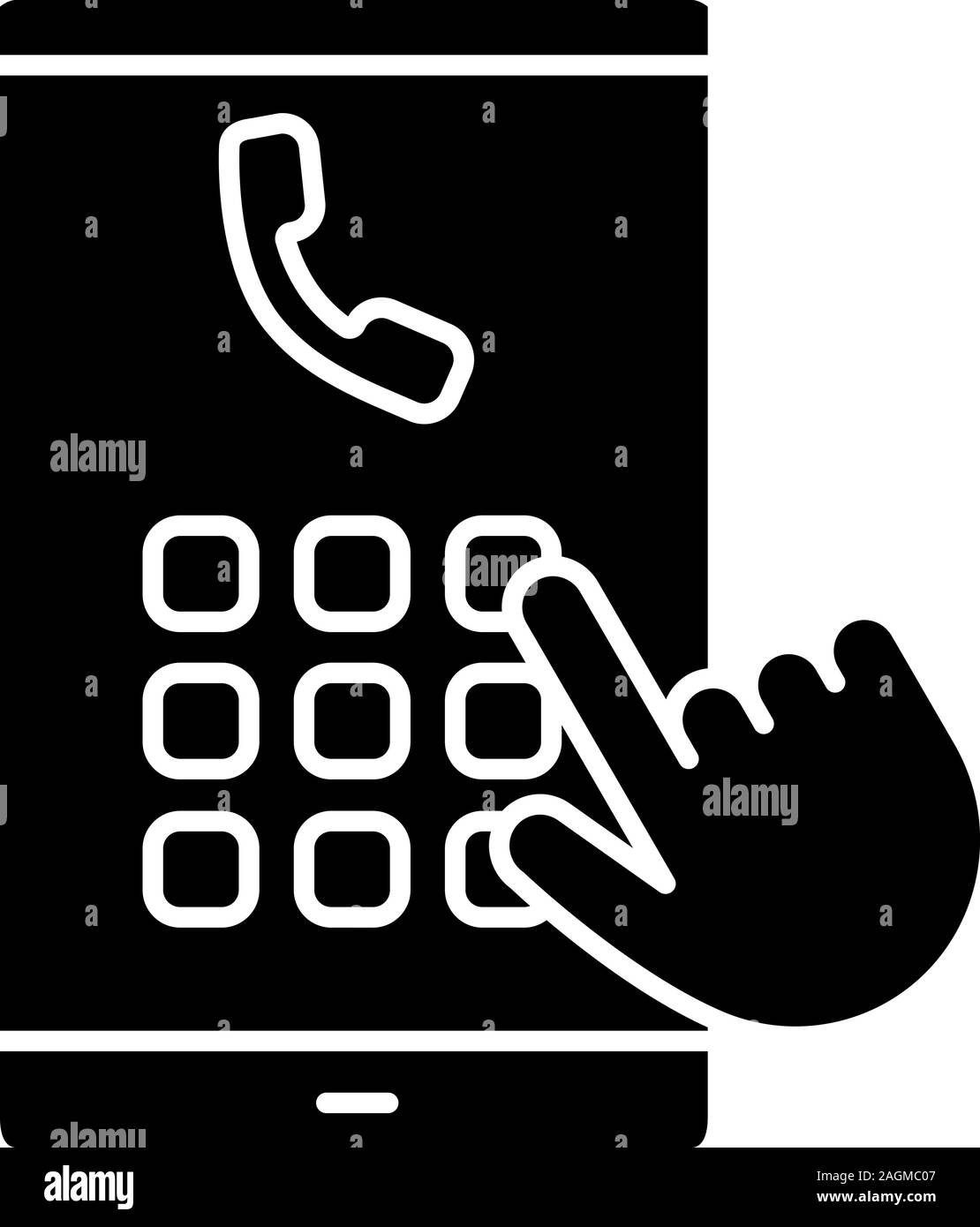 Hand dialing phone number glyph icon. Silhouette symbol. Smartphone ...