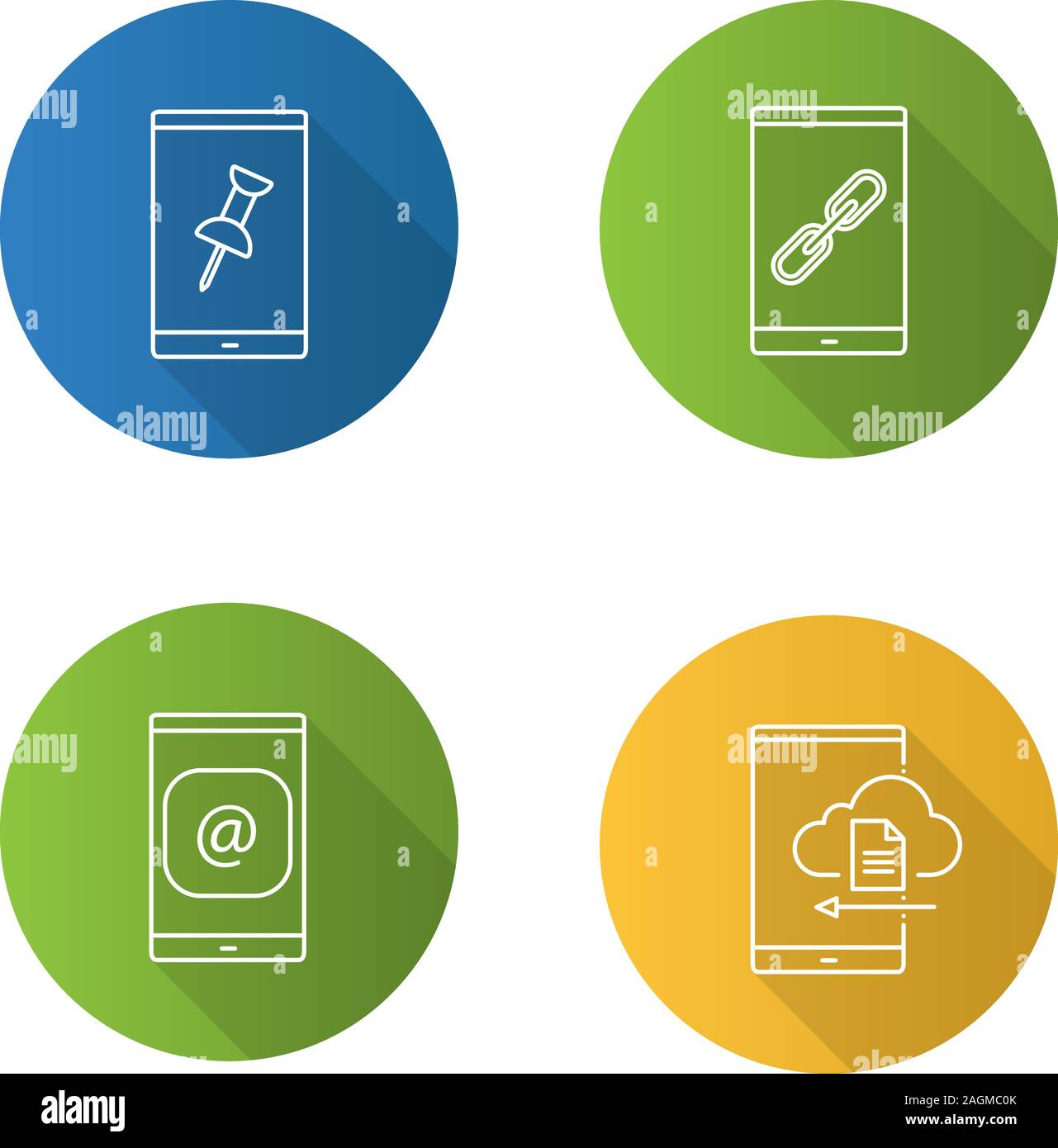 Smartphone Flat Linear Long Shadow Icons Set File Attach Link E Mail